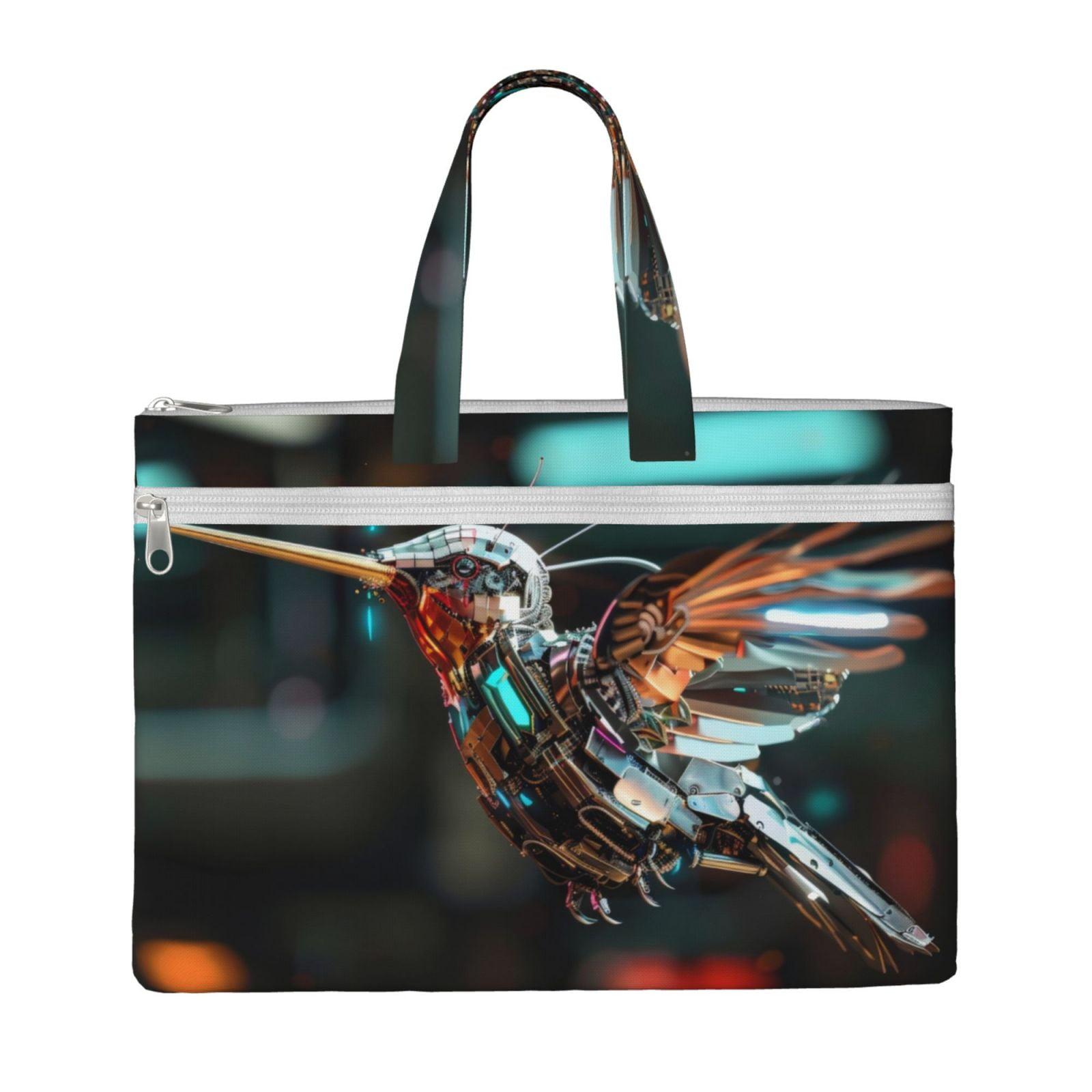 Honeii Futuristic Robot Hummingbird Print Canvas Tote Bag with ...
