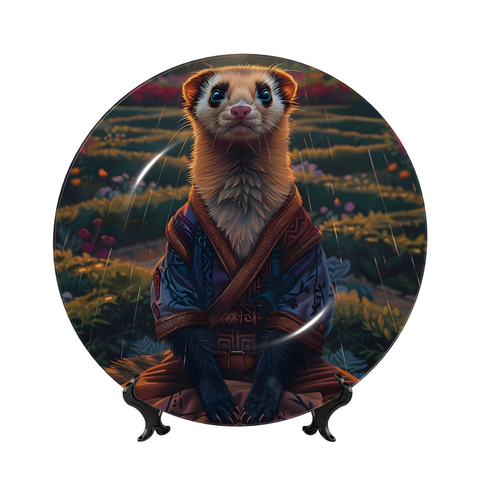 Honeii Garden Meditating Weasel Print Elegant Bone China Decorative ...