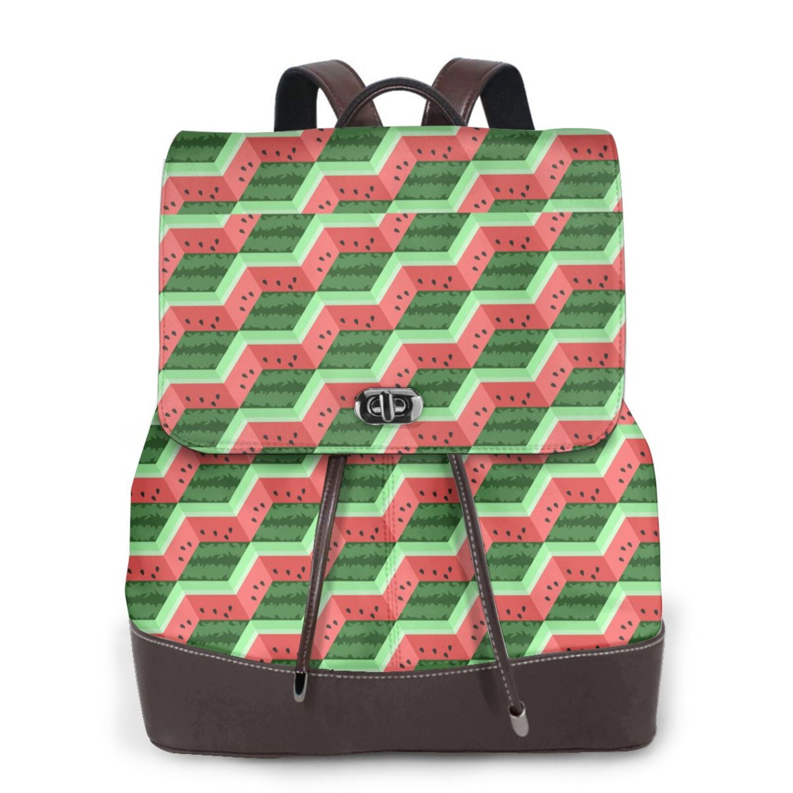 Honeii Geometric Watermelon rint Leather Backpack,Trendy Leather ...