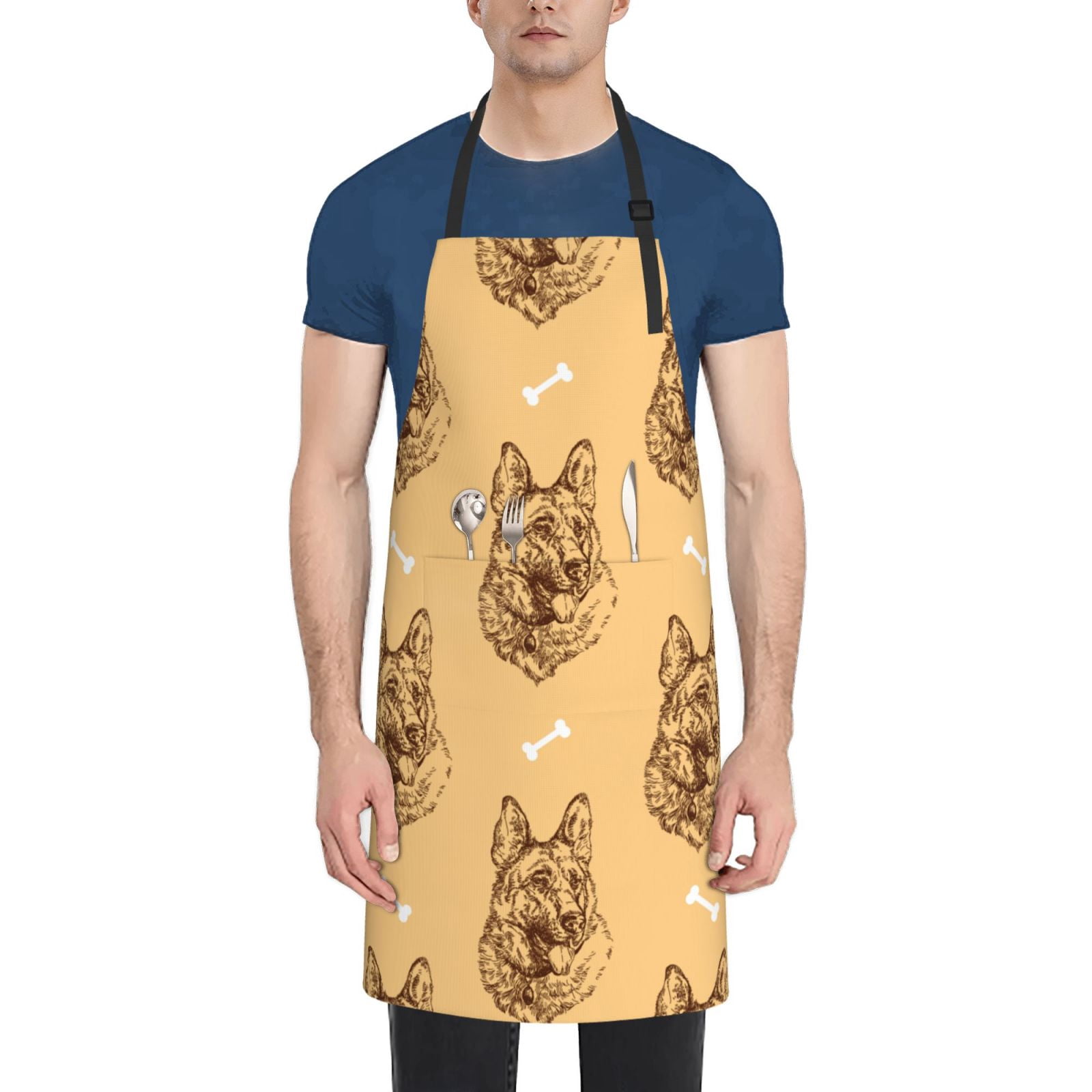 Honeii German Shepherd Dog Print Waterproof Apron, Adjustable Kitchen ...