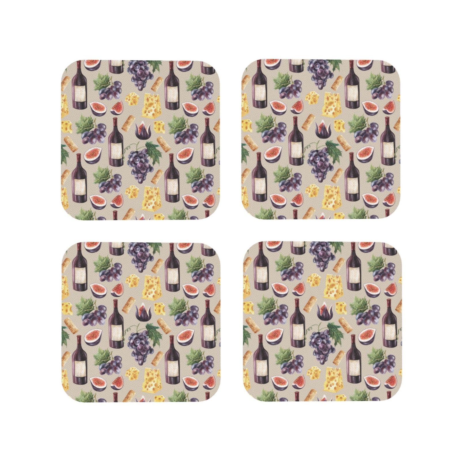 Honeii Glasses Of Red Wine print Leather Coaster Set of 4, ideal for ...