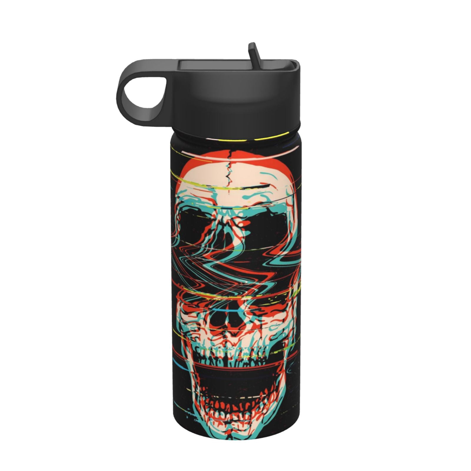 Honeii Glitch Screaming Skull Print 18 oz Insulated Water Bottle with ...