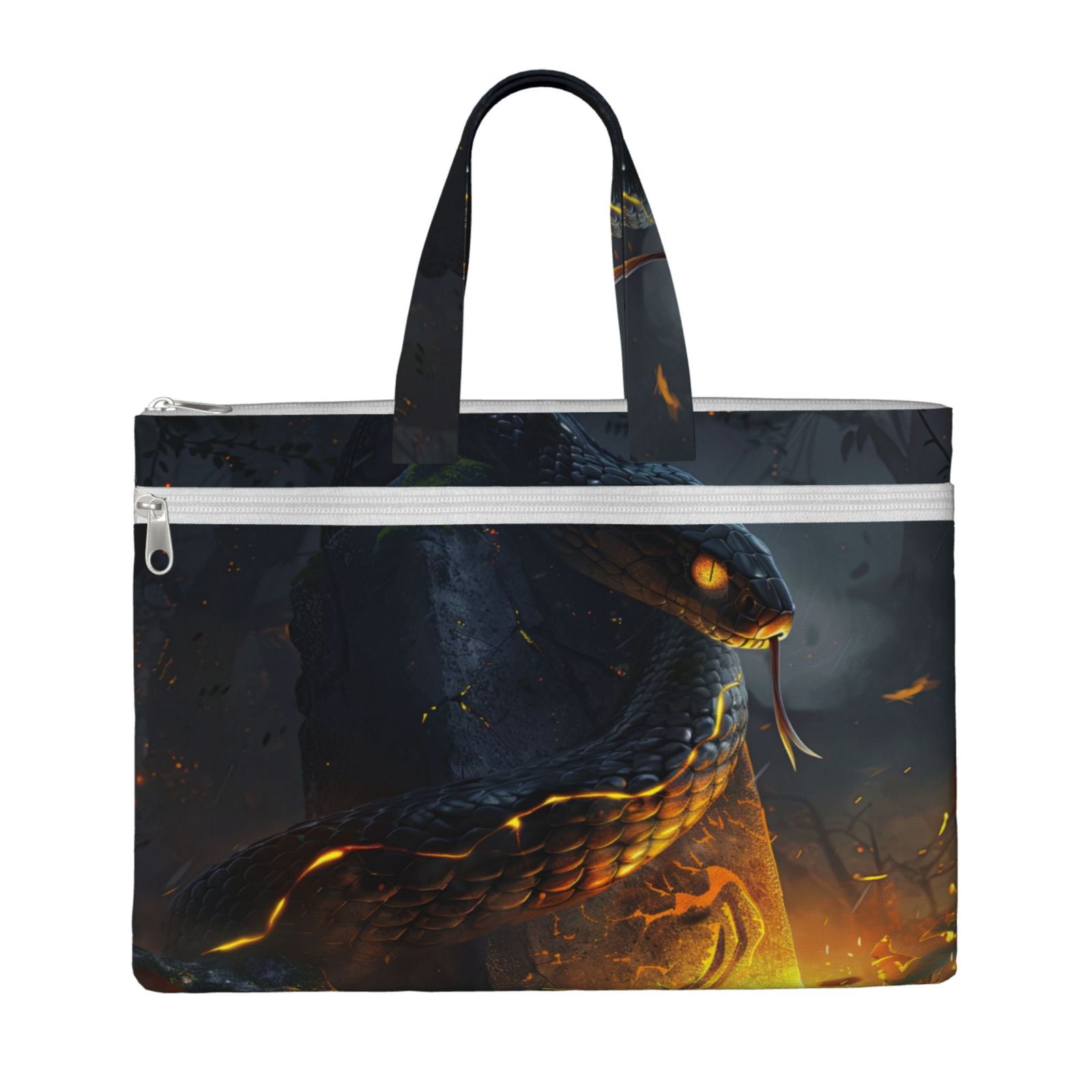 Honeii Glowing Snake Dark Forest Print Canvas Tote Bag with ...
