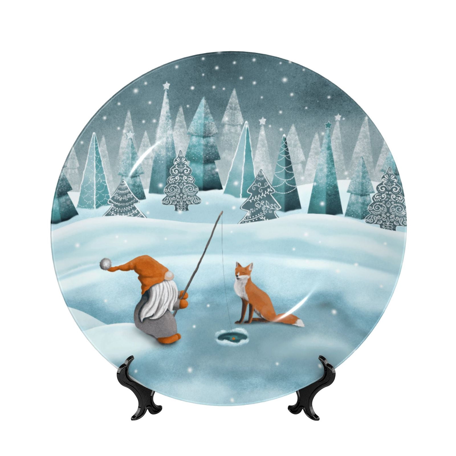 Honeii Gnome And Red Fox Fishing Print Elegant Bone China Decorative ...