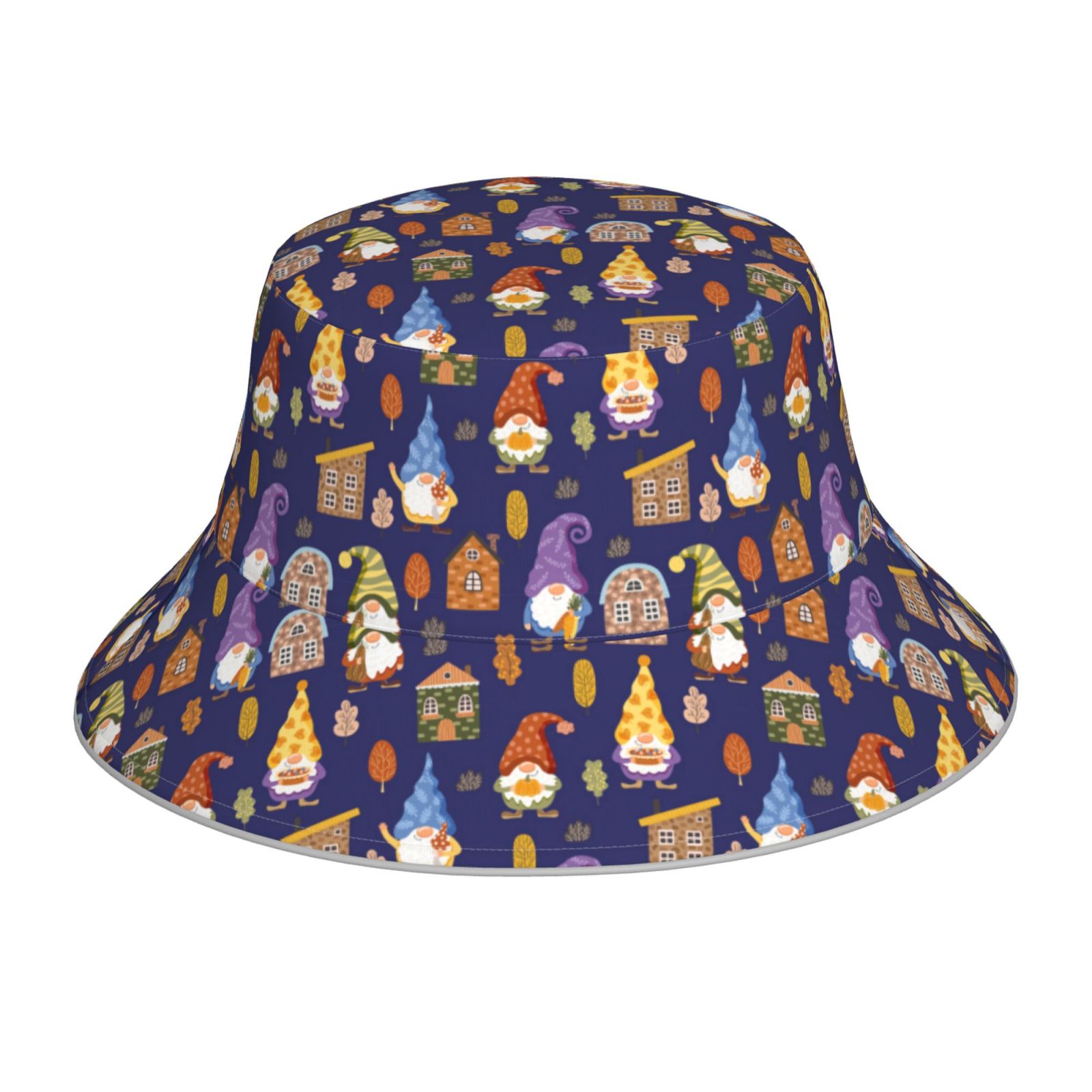 Honeii Gnomes And Houses for Unisex Bucket Hat Waterproof Rain Hat Reversible Shiny Rave Bucket ...