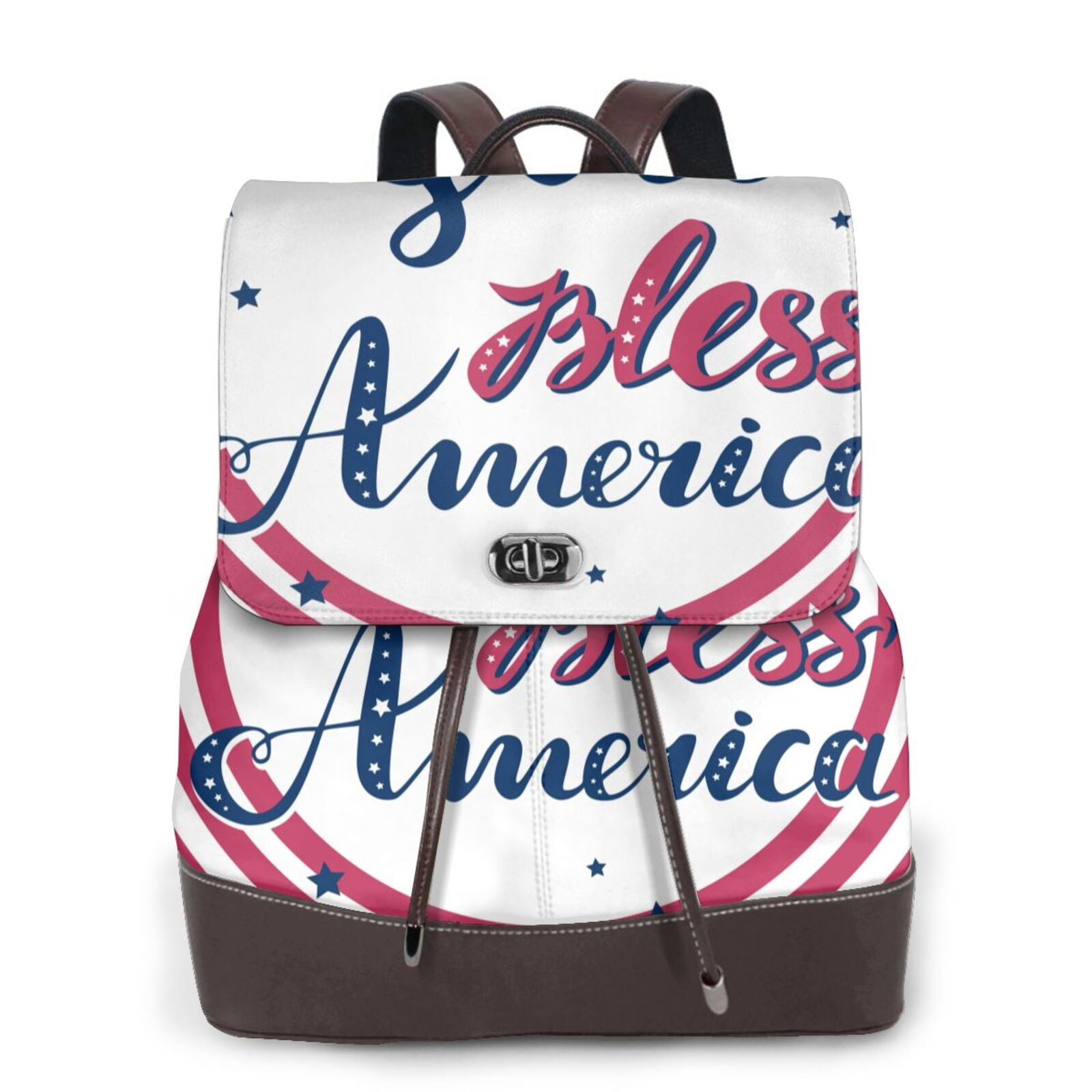 Honeii God Bless America Patriotic Star rint Leather Backpack,Trendy ...