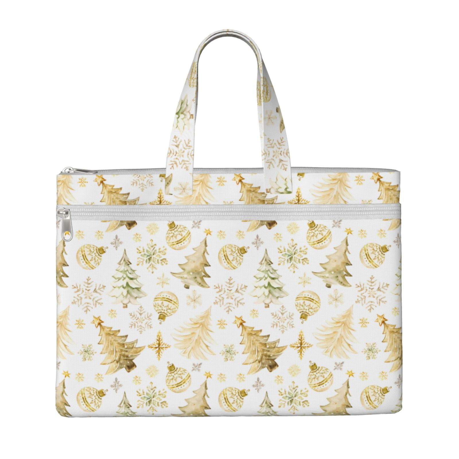 Honeii Gold Christmas Tree Print Canvas Tote Bag with Compartments ...