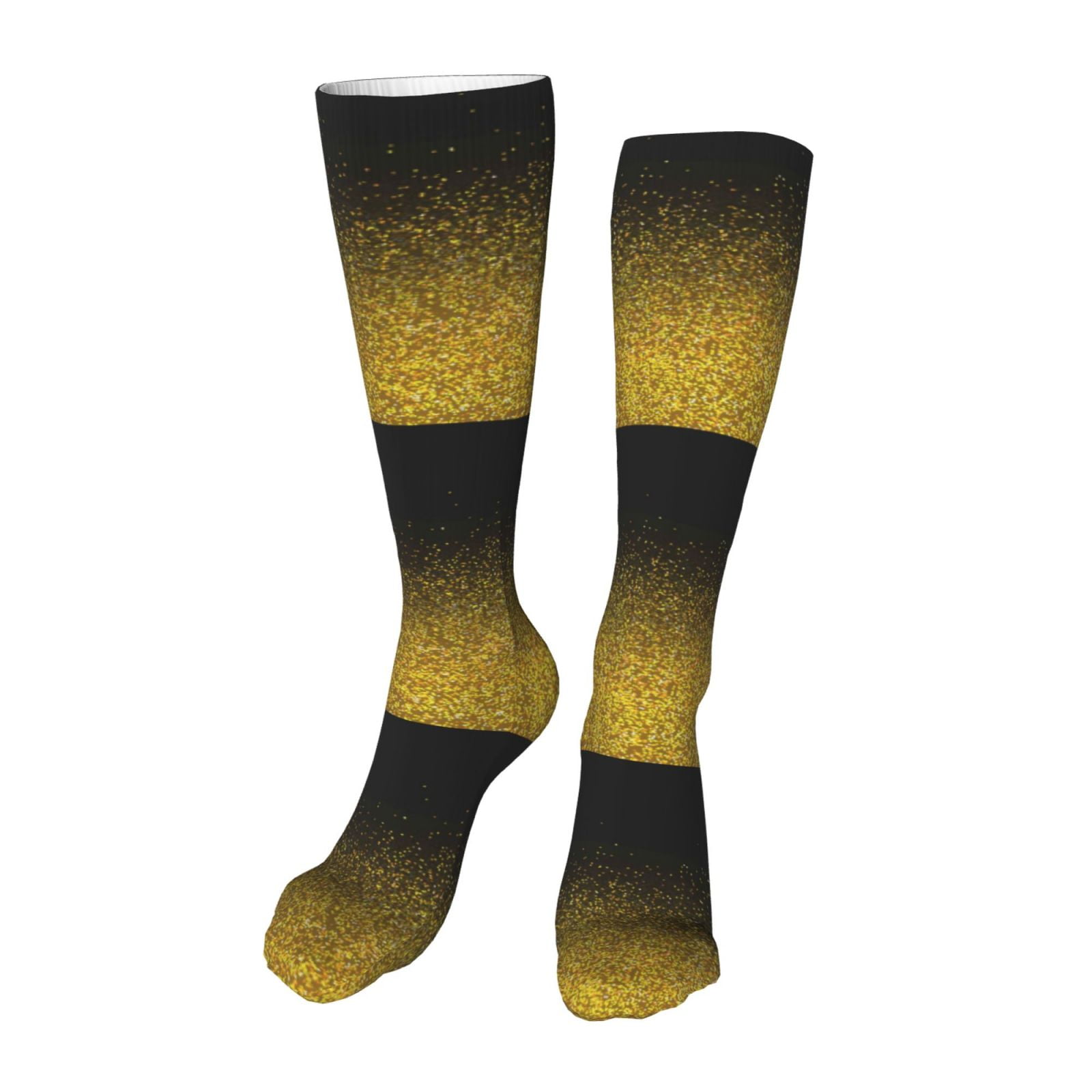 Honeii Gold Glitter Gradient Print Calf Socks Sports Socks Seamless Toe ...