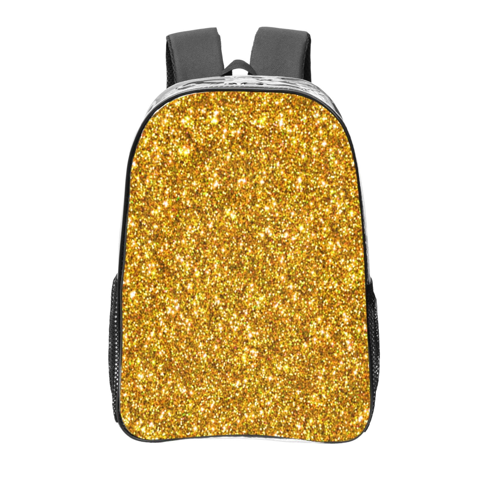 Honeii Gold Glitter Print Clear Backpack Heavy Duty Transparent Bag 17 ...