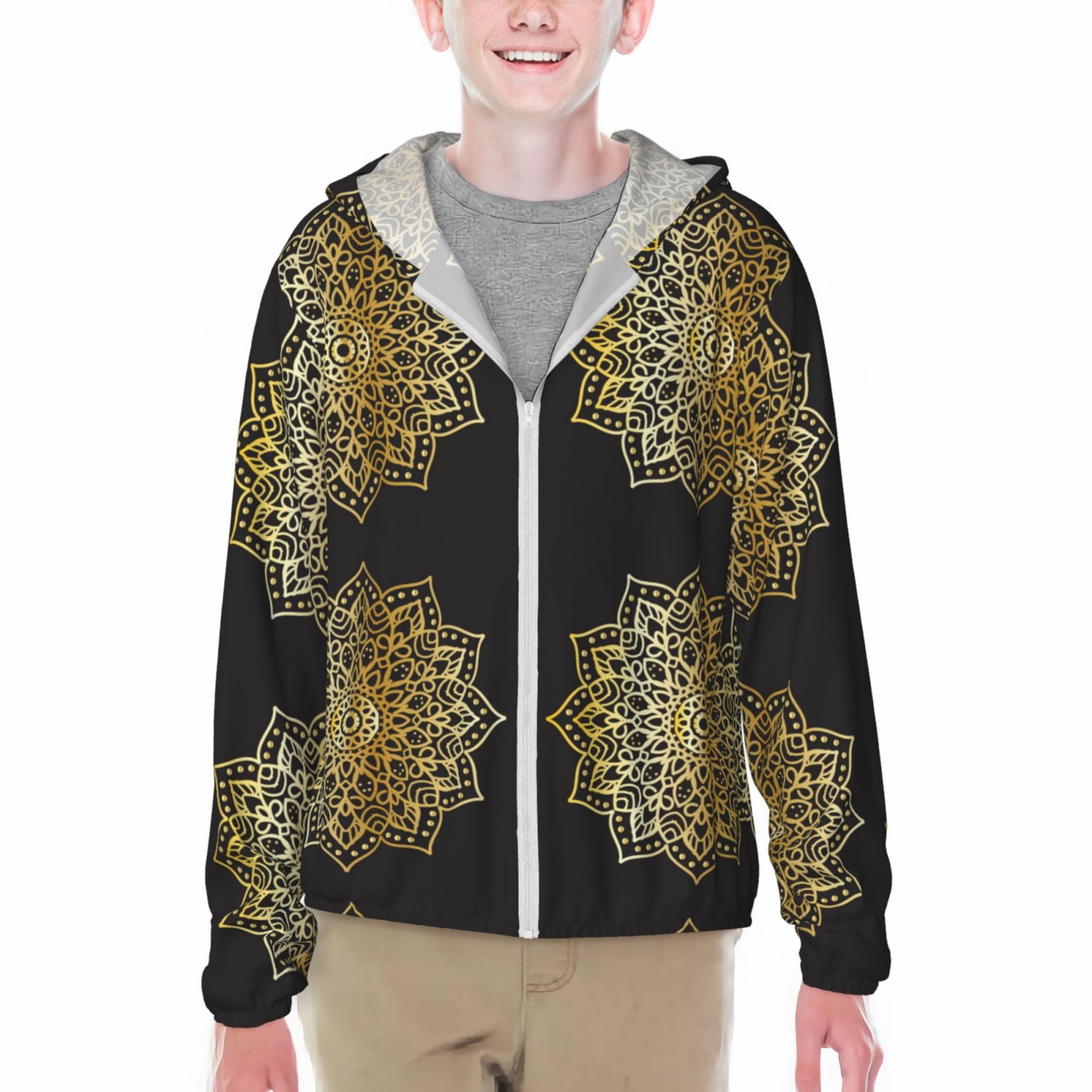 Honeii Gold Mandala Print Sun Protection Jacket Hooded Cooling Shirt ...