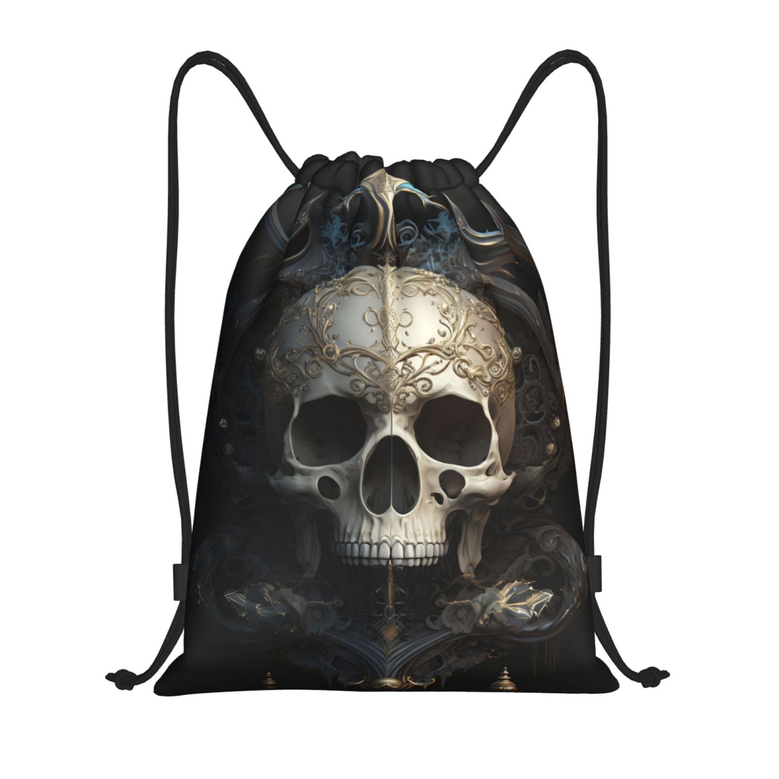 Honeii Gold Pattern Skull Print Drawstring Backpack,Drawstring Bags ...