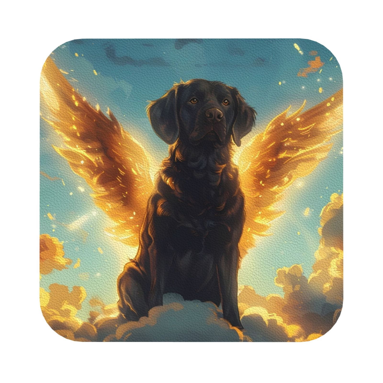 Honeii Golden Cloud Winged Dog Print Leather Coaster Set of 6, Ideal ...