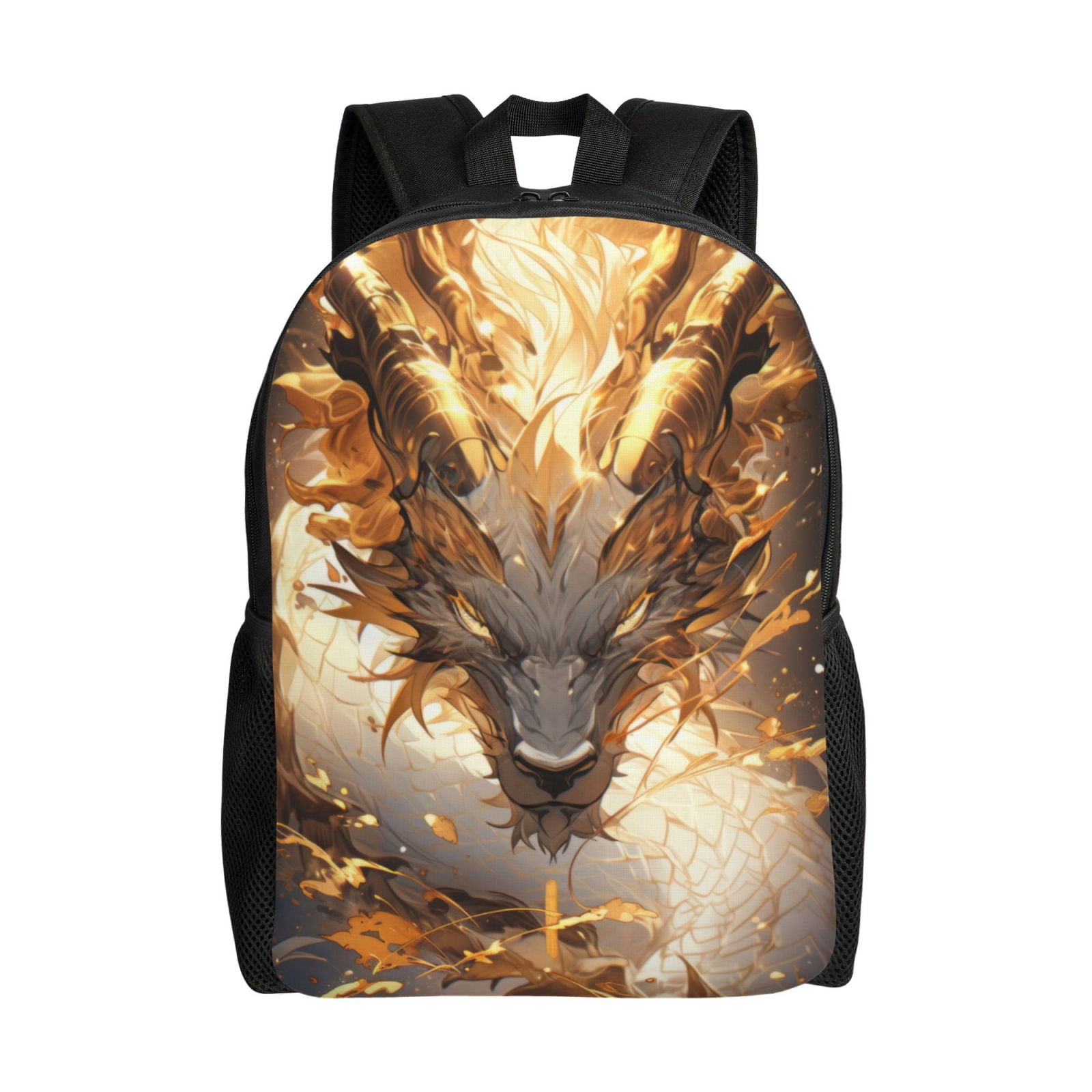 Honeii Golden Horned White Dragon Print Laptop Backpack for Work, College, Travel, Daily ...