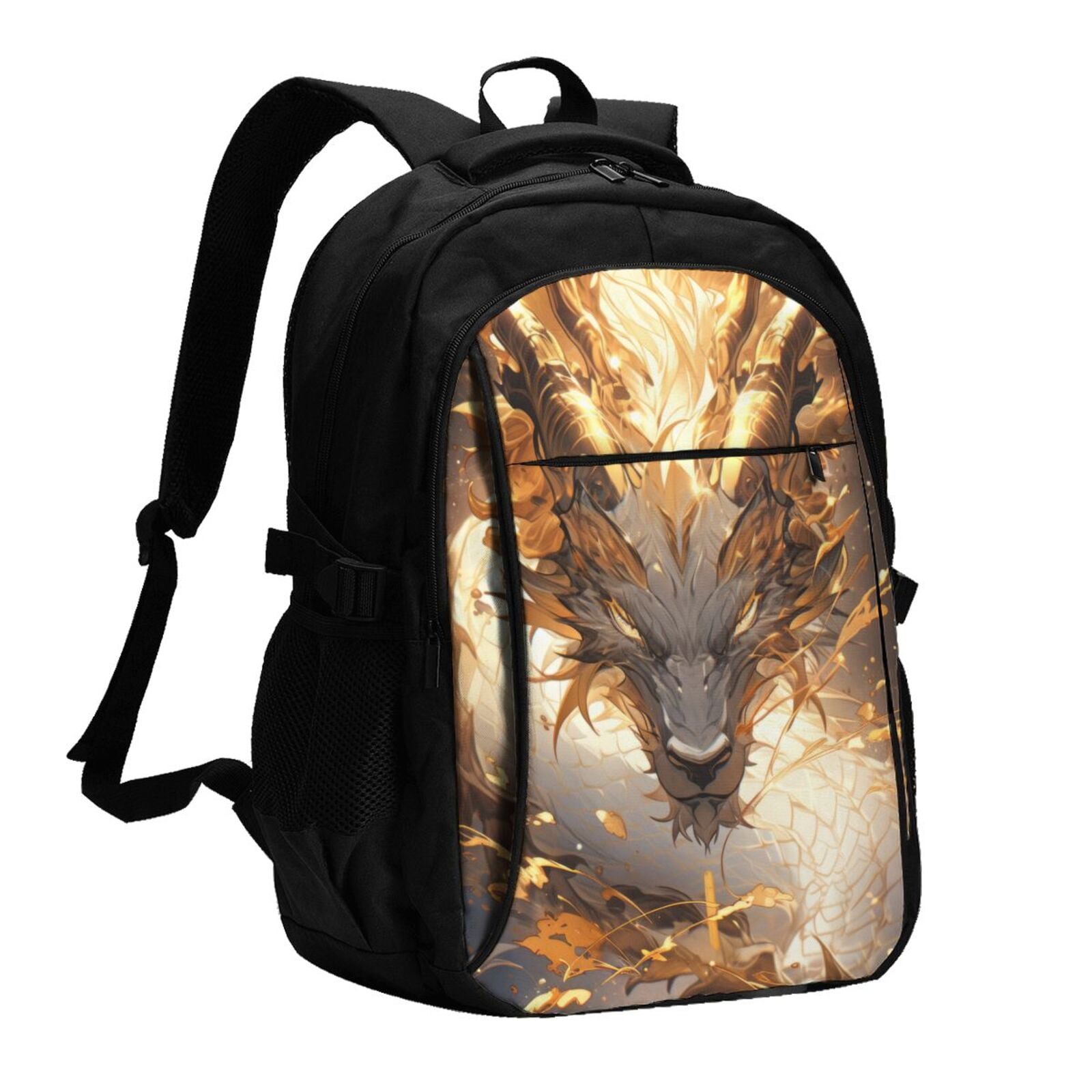 Honeii Golden Horned White Dragon for Travel Laptop Backpack, Business Laptops Backpack with USB ...