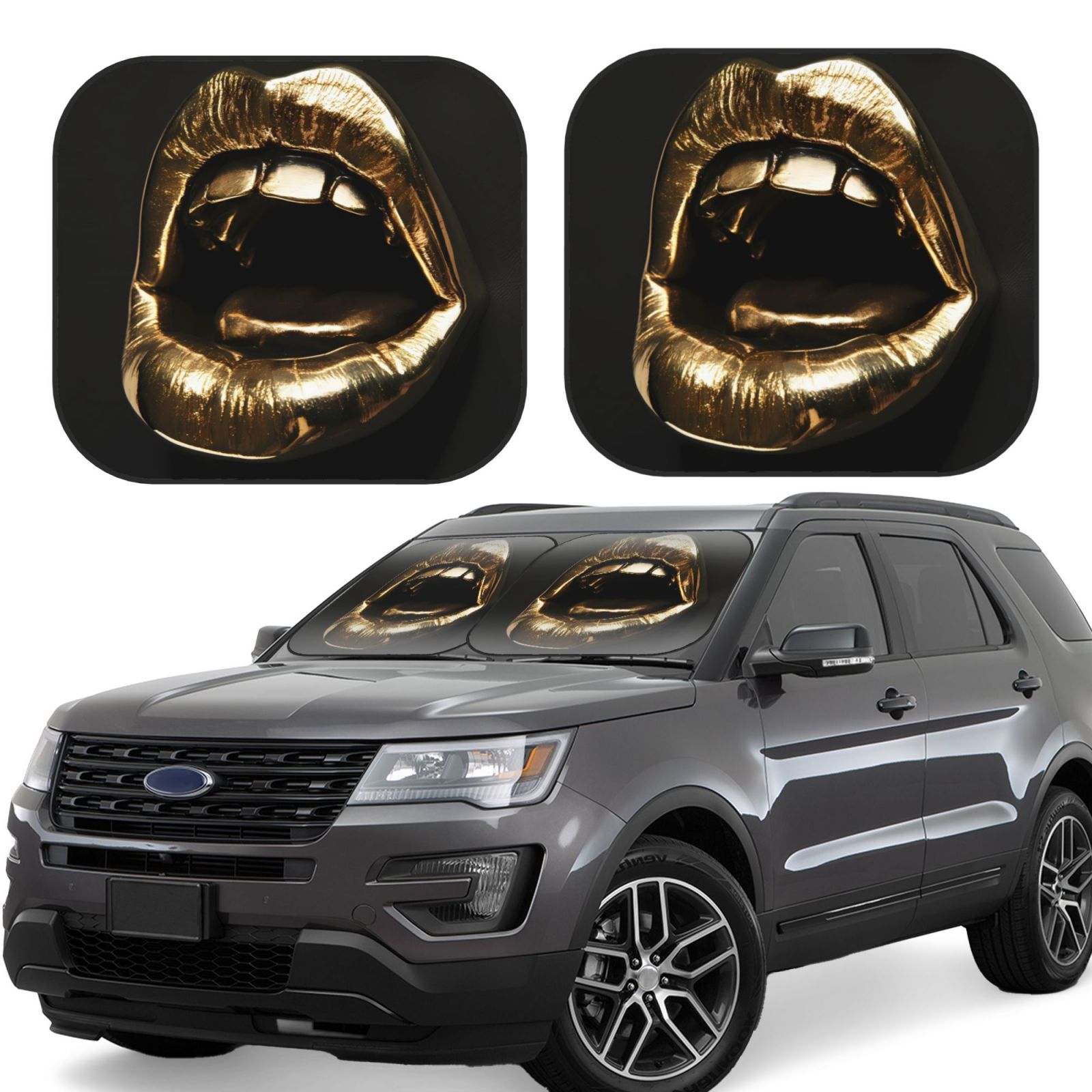 Honeii Golden Lips Modern Sculpture Print Foldable Car Sun Shade for ...
