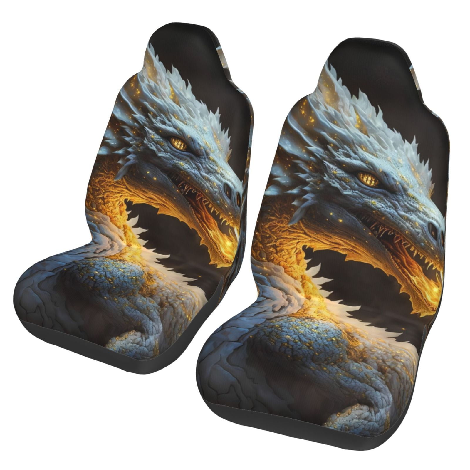 Honeii Golden White Fire Dragon Print Car Seat Covers 2 Pieces, Full Set Universal Seat Covers ...