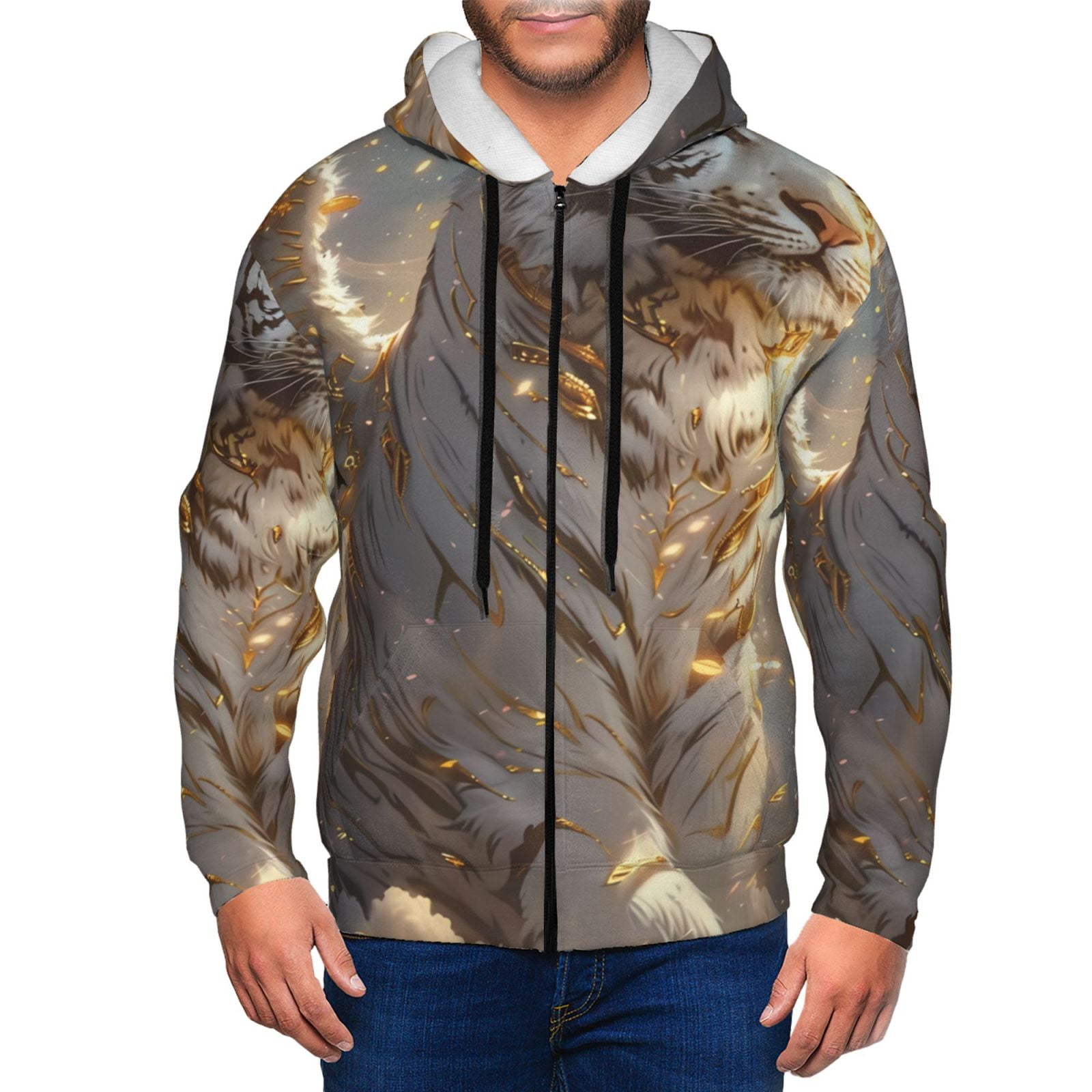 Honeii Golden White Tiger Print Hoodies for Men, Pullover & Full Zip ...