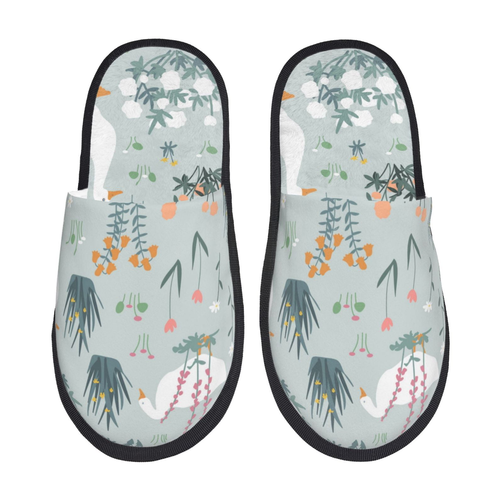 Honeii Goose and Doodle Flowers print Slippers Memory Foam House ...