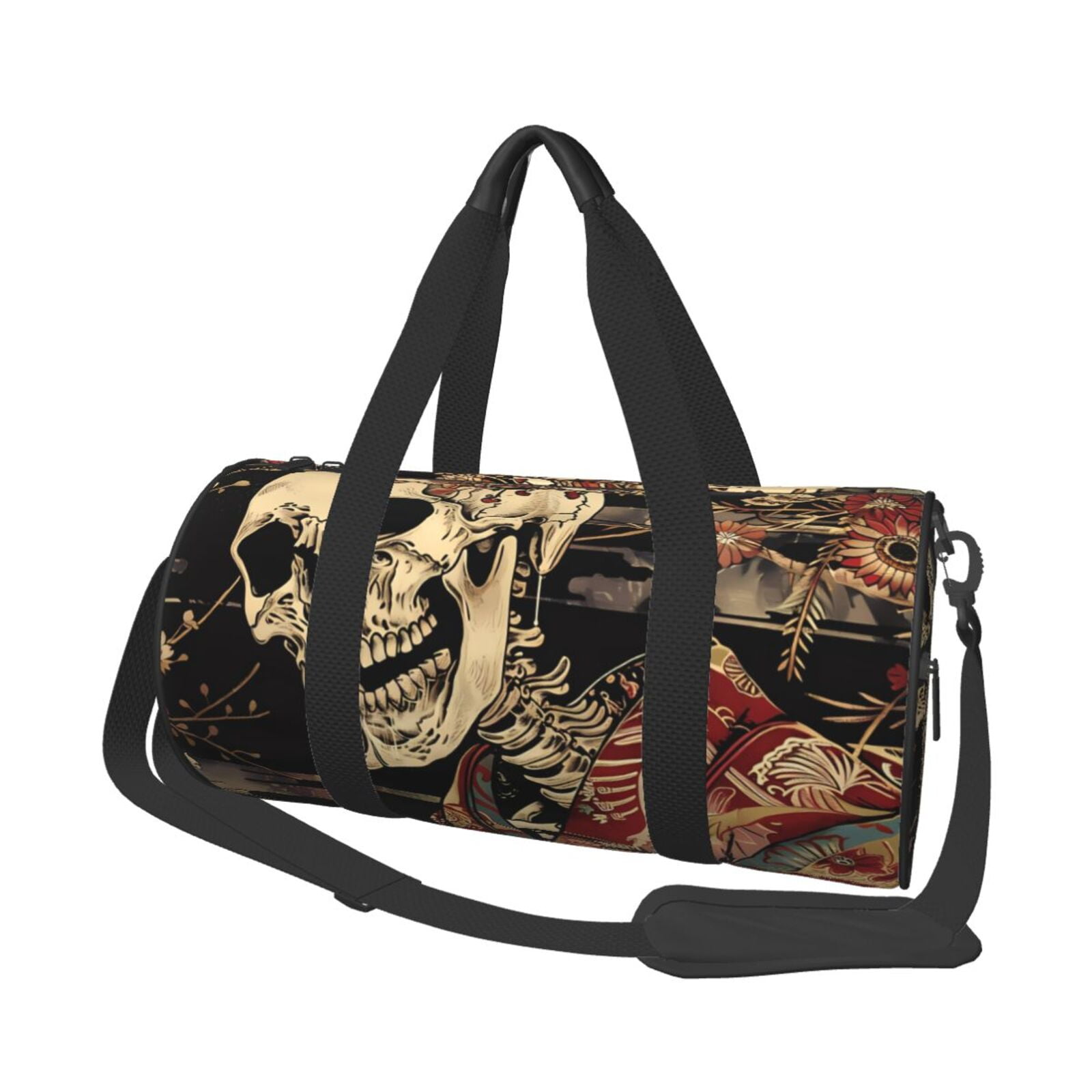 Honeii Gothic Eastern Floral Skull Print Duffle Bag and Adjustable ...