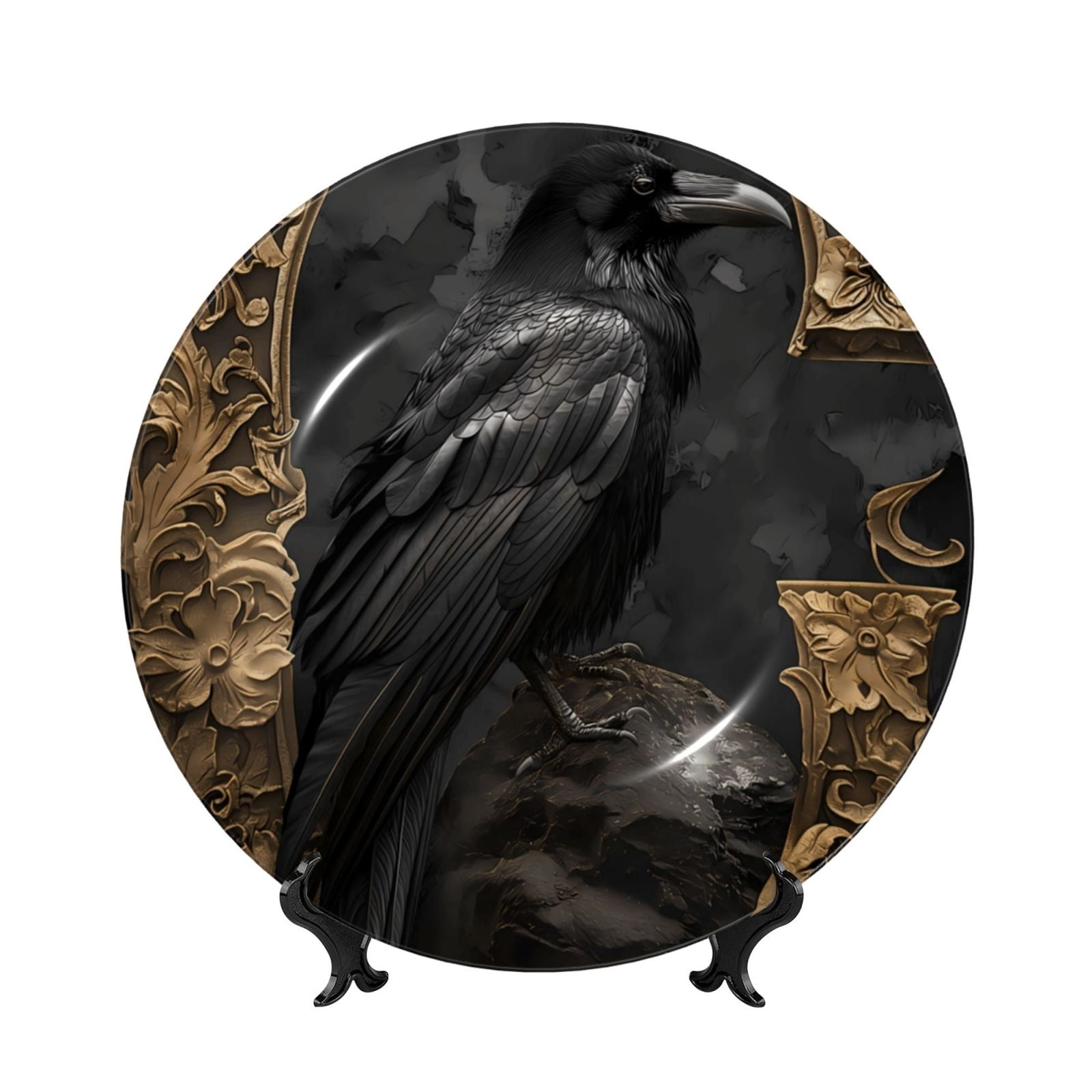 Honeii Gothic Raven Portrait Print Elegant Bone China Decorative Plate ...