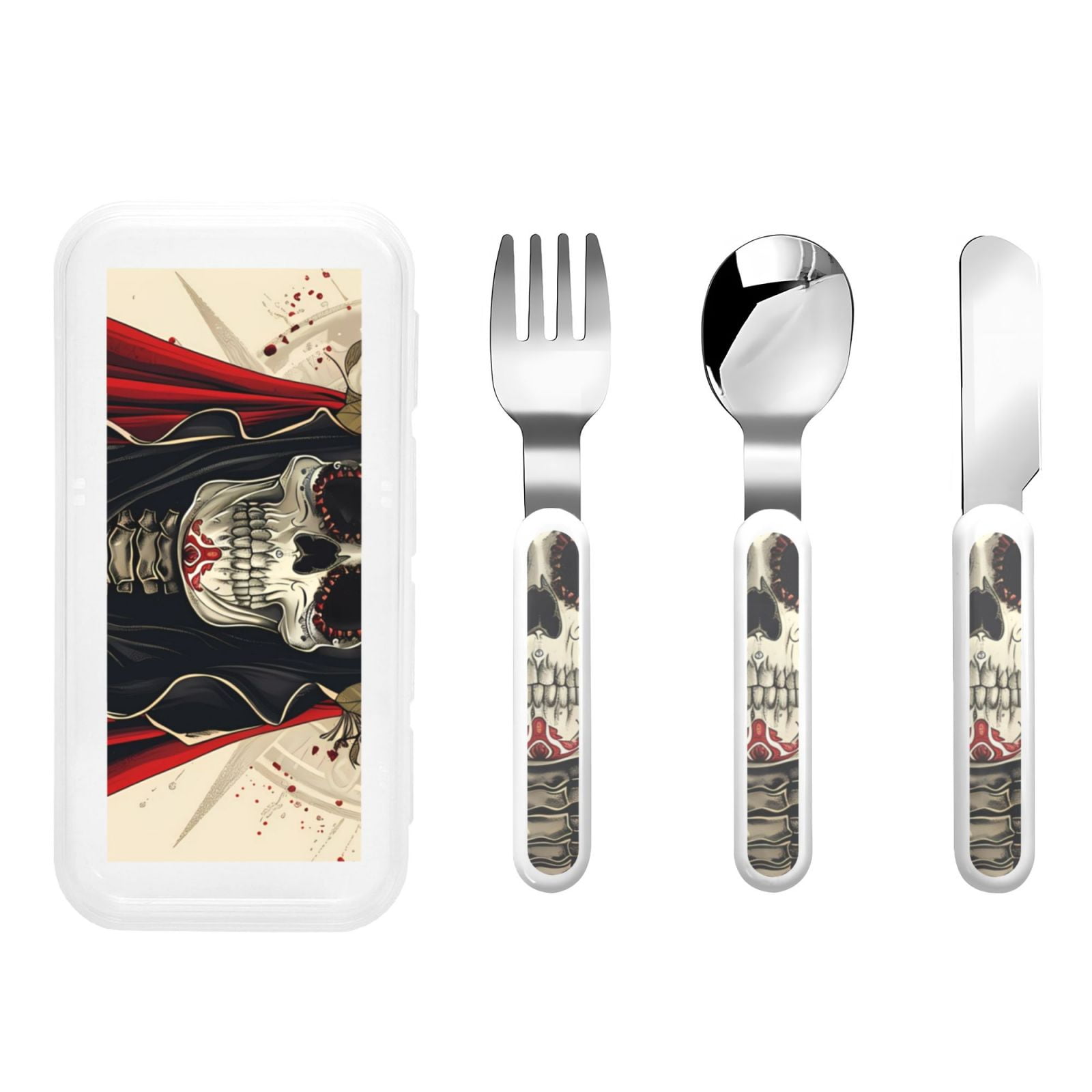 Honeii Gothic Skull With Roses Print Children's Knife, Fork And Spoon ...