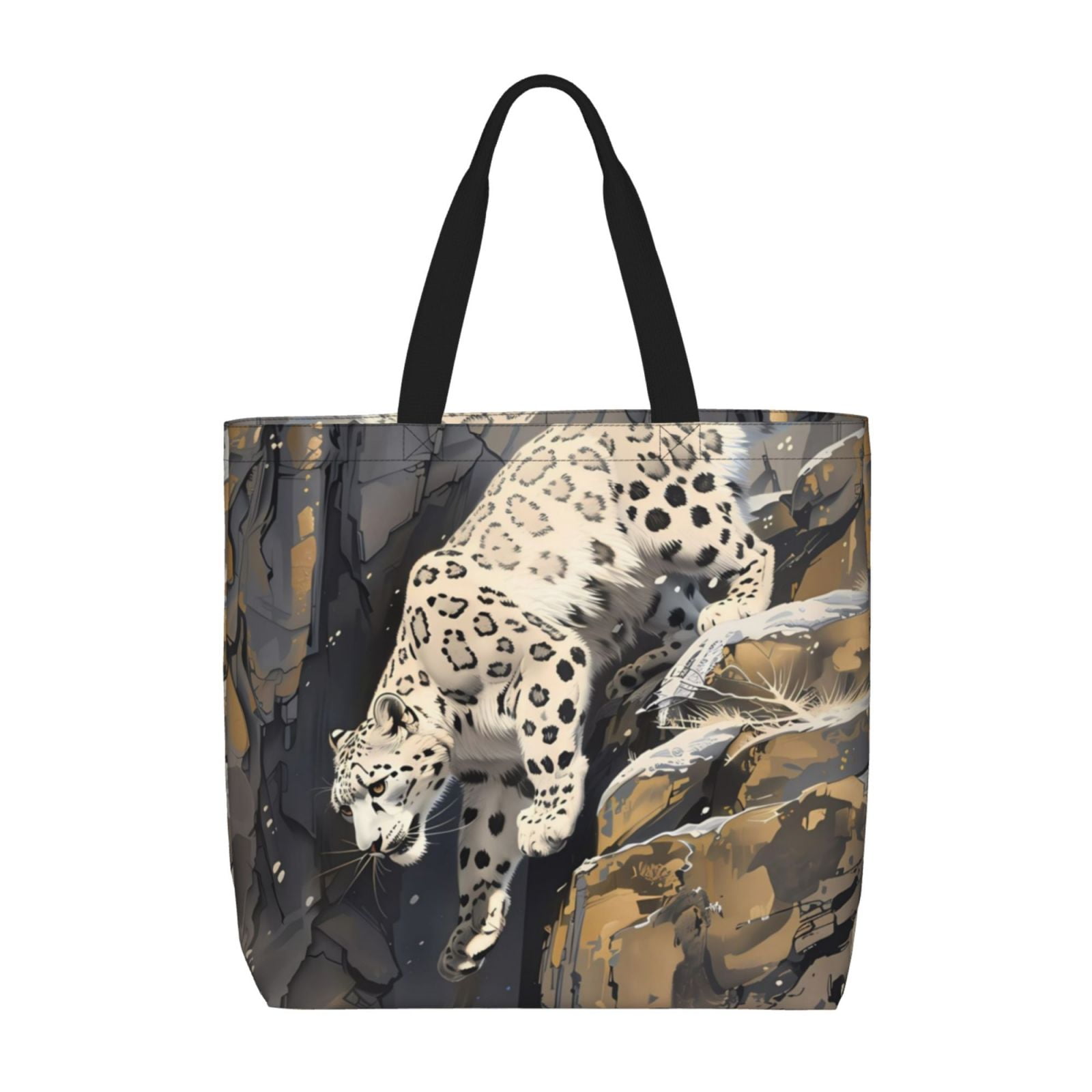 Honeii Graceful Snow Leopard Print Tote Bag, Reusable Grocery Shopping ...