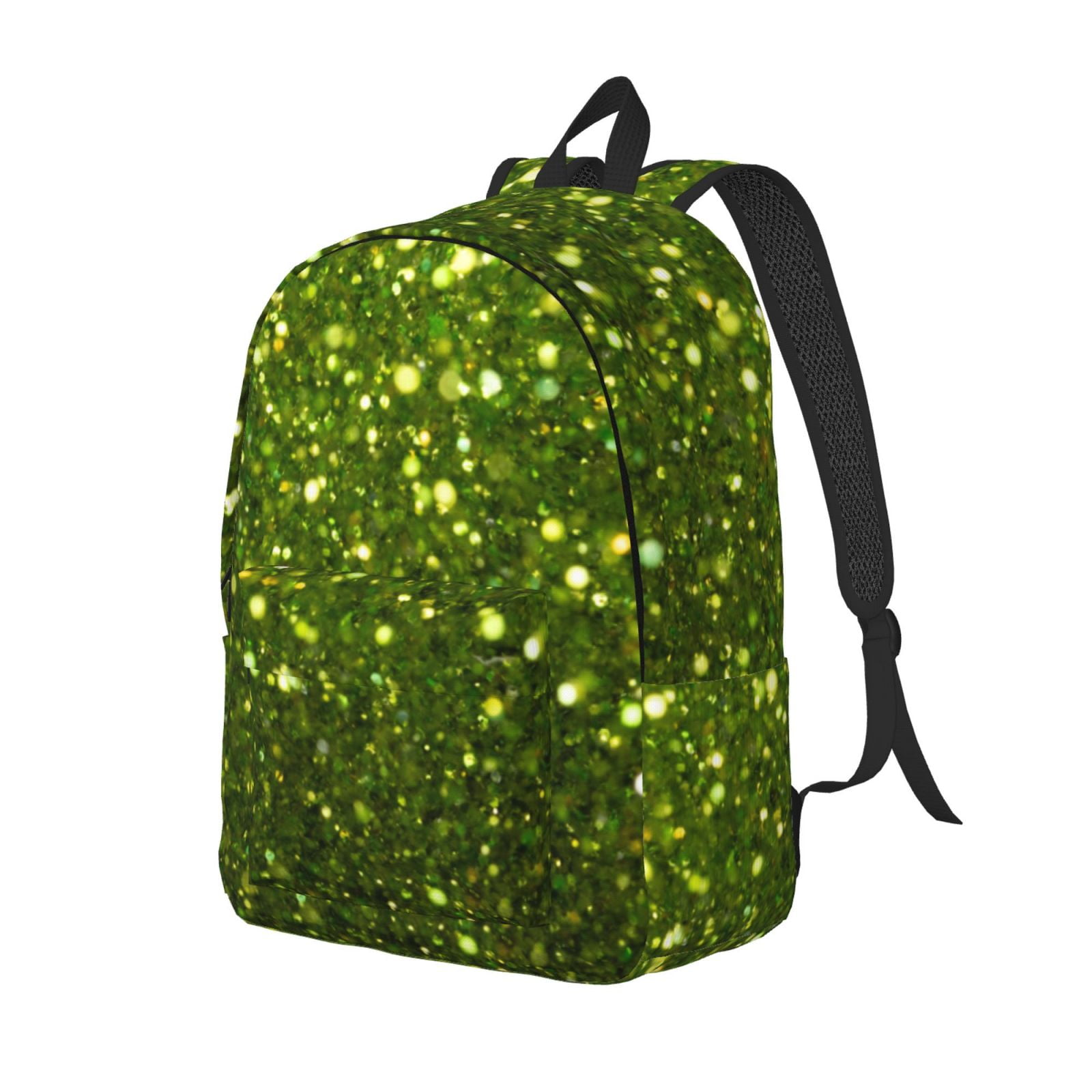 Honeii Green Glitter Sparkle Print Canvas Backpack for School & Outdoor ...