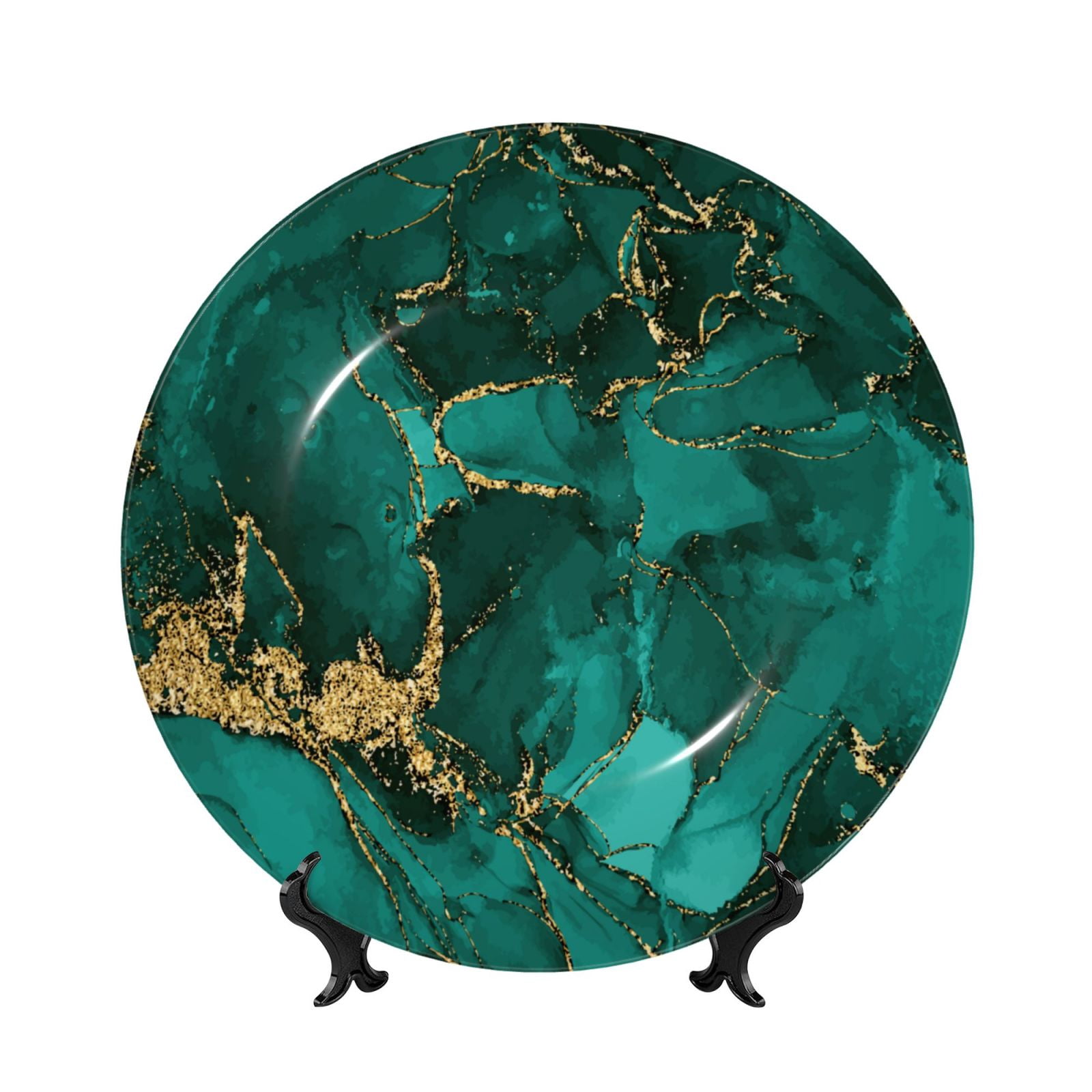 Honeii Green Gold Glitter Print Elegant Bone China Decorative Plate ...