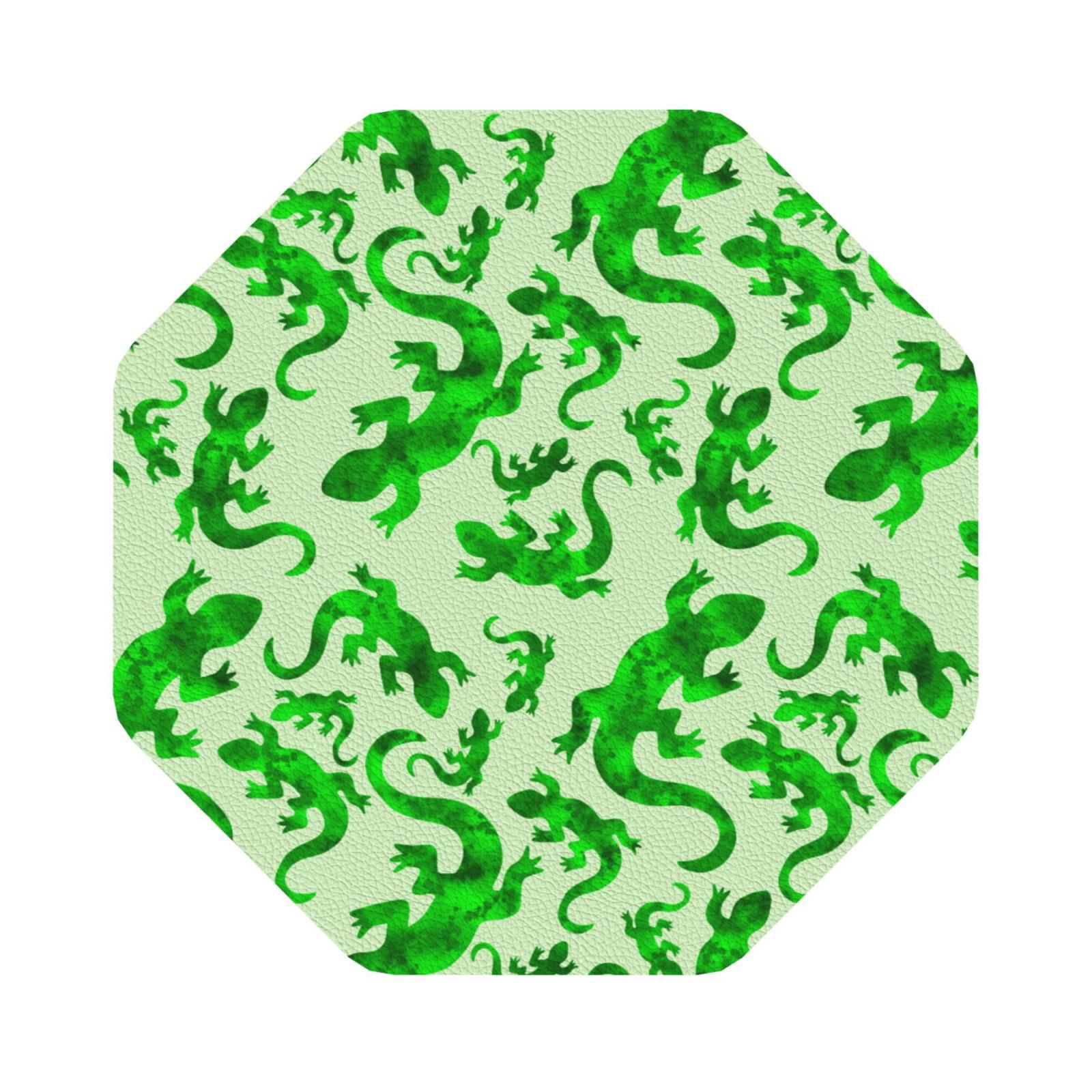 Honeii Green Lizard Print Leather Coaster Set of 6, Ideal for ...