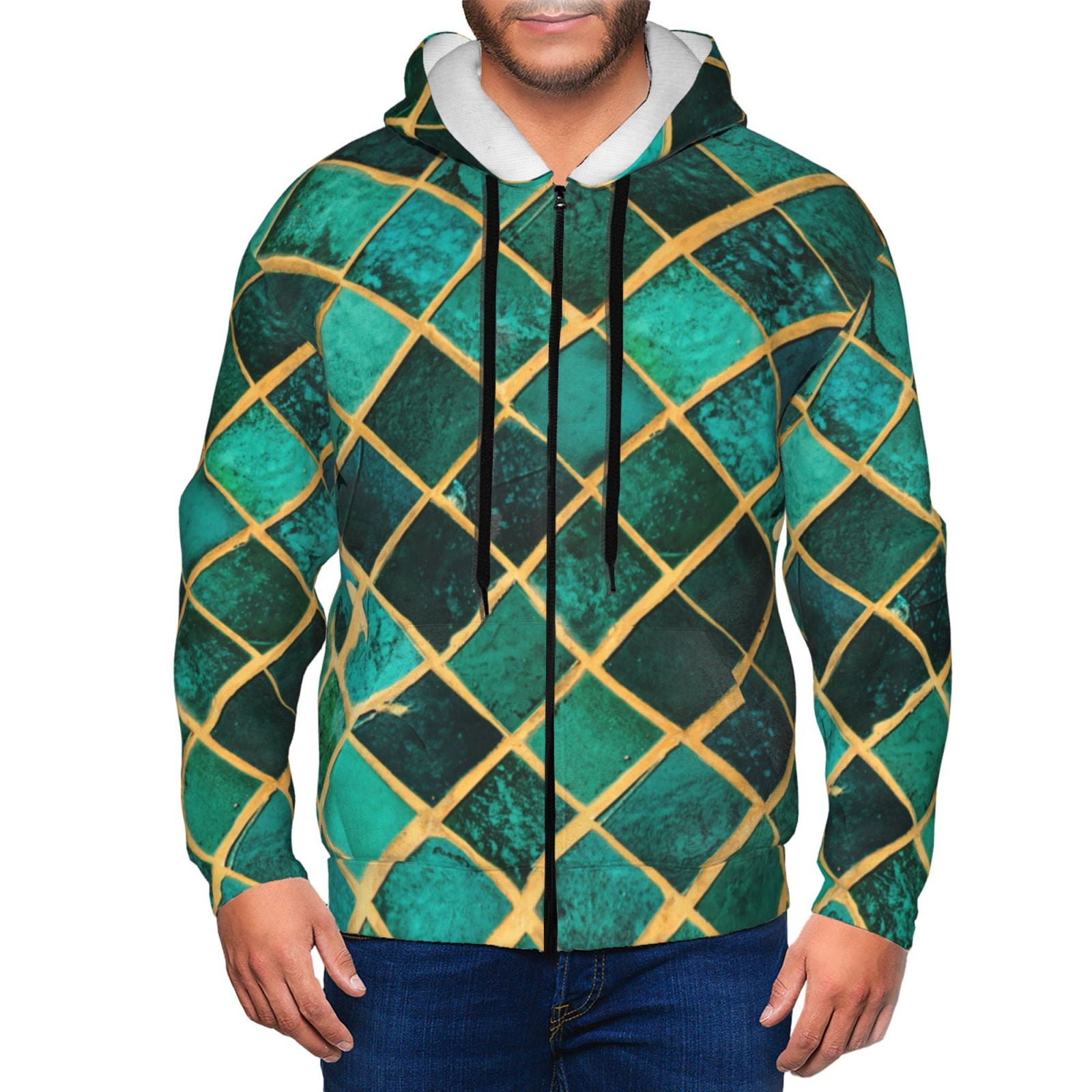 Honeii Green Mosaic Glass Print Hoodies for Men, Pullover & Full Zip ...