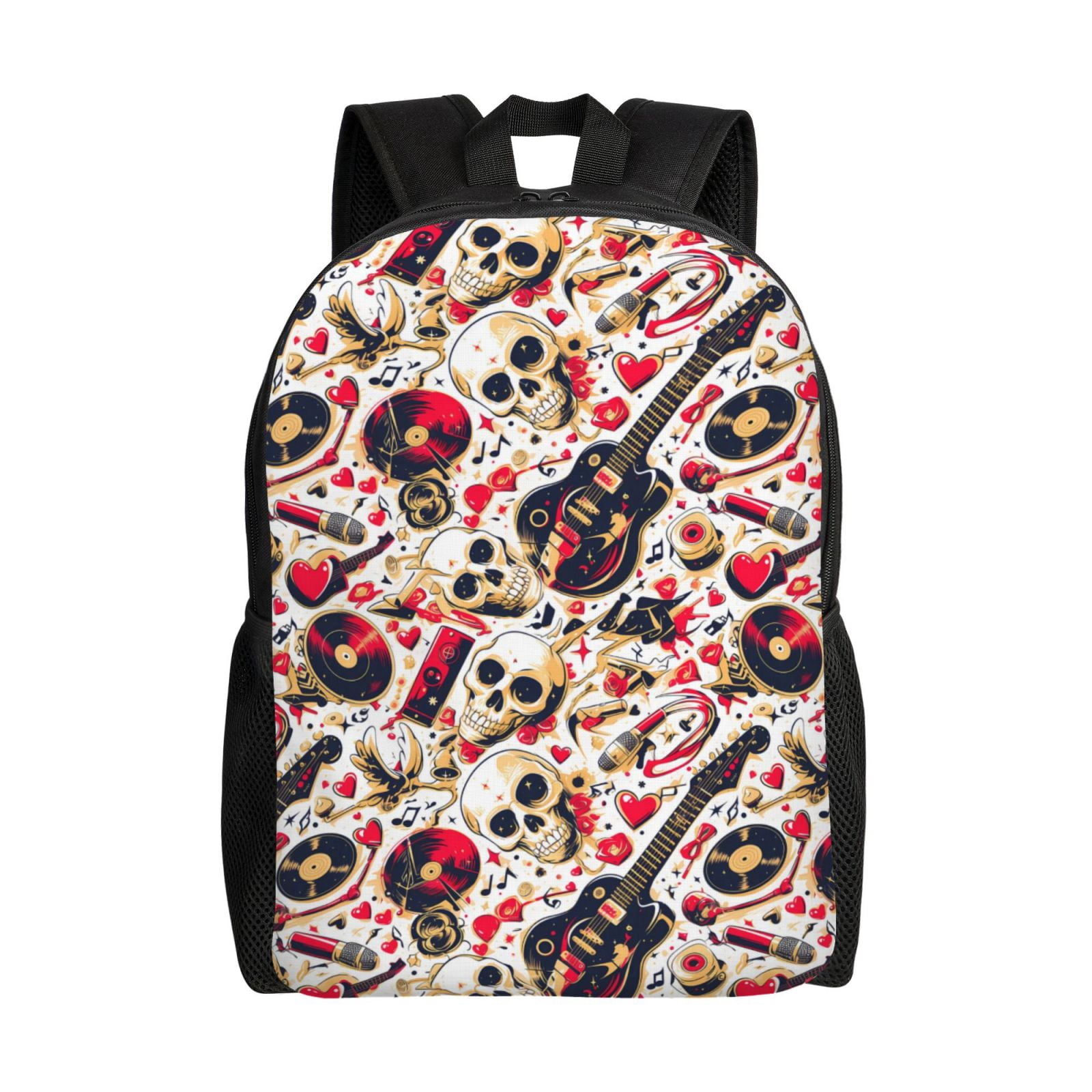 Honeii Guitar Skull rock Print Laptop Backpack for Work, College ...