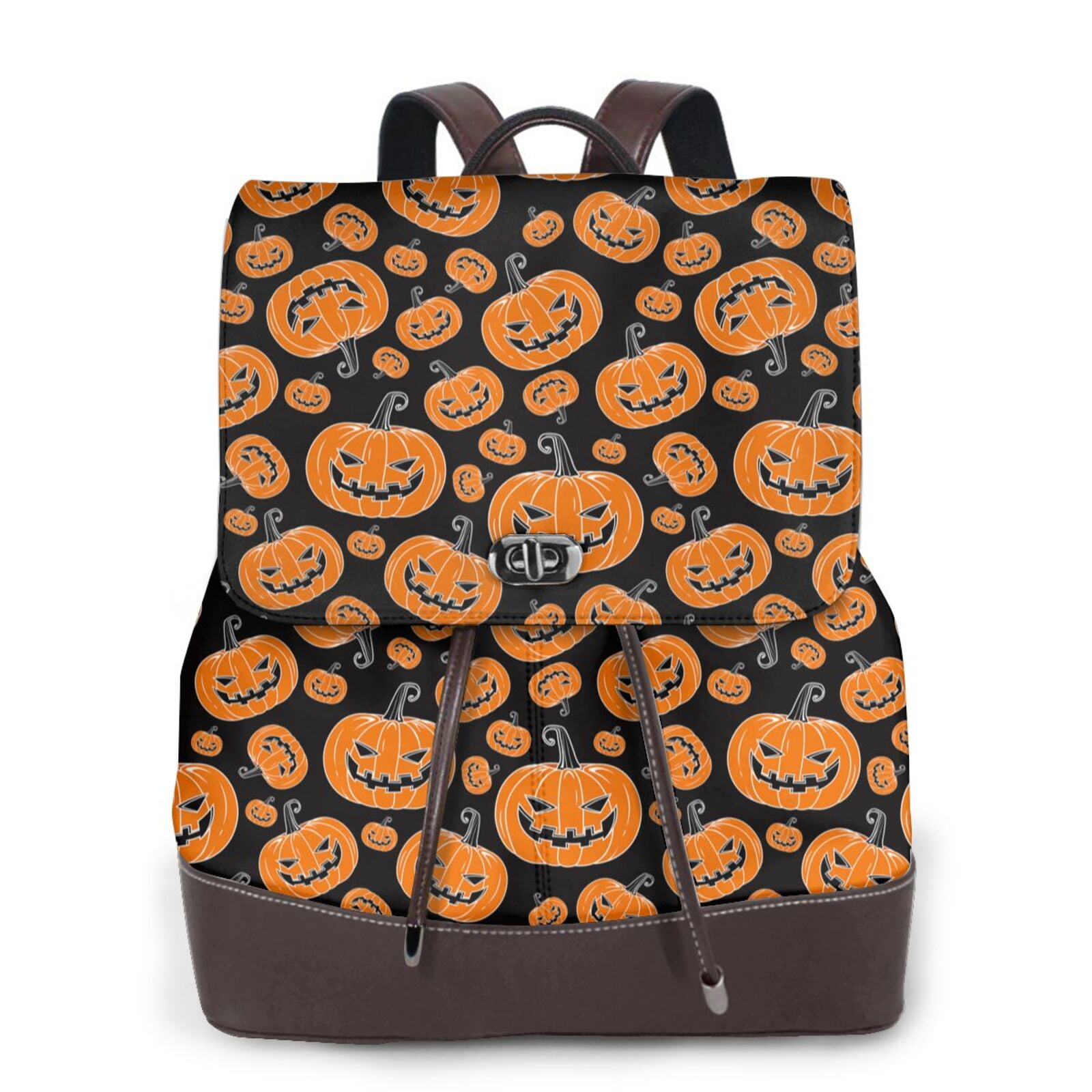 Honeii Halloween Pumpkins rint Leather Backpack,Trendy Leather Backpack ...