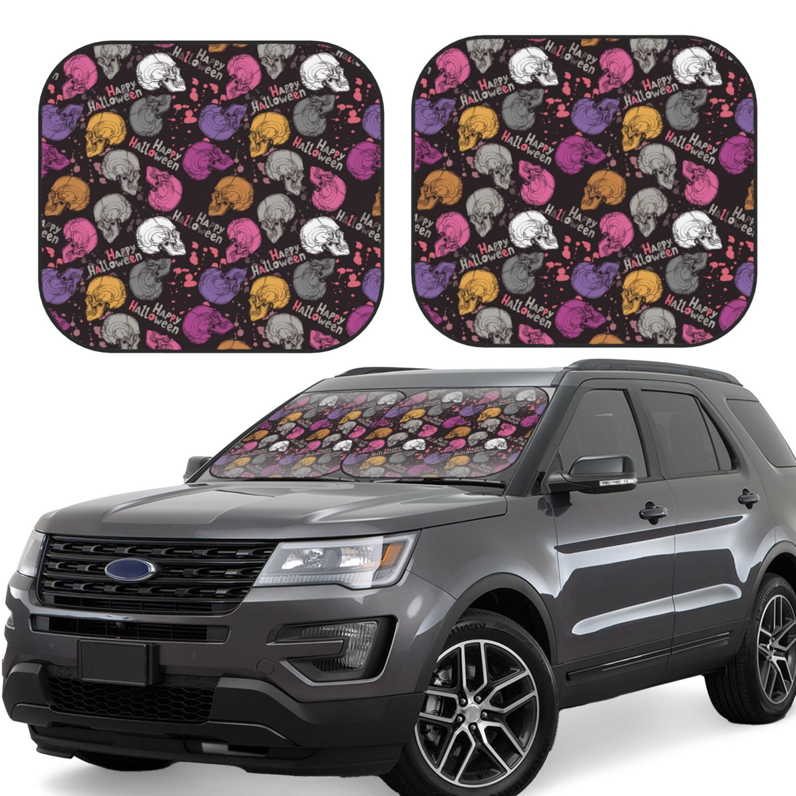 Honeii Halloween Skeleton Print Foldable Car Sun Shade for Windshield ...