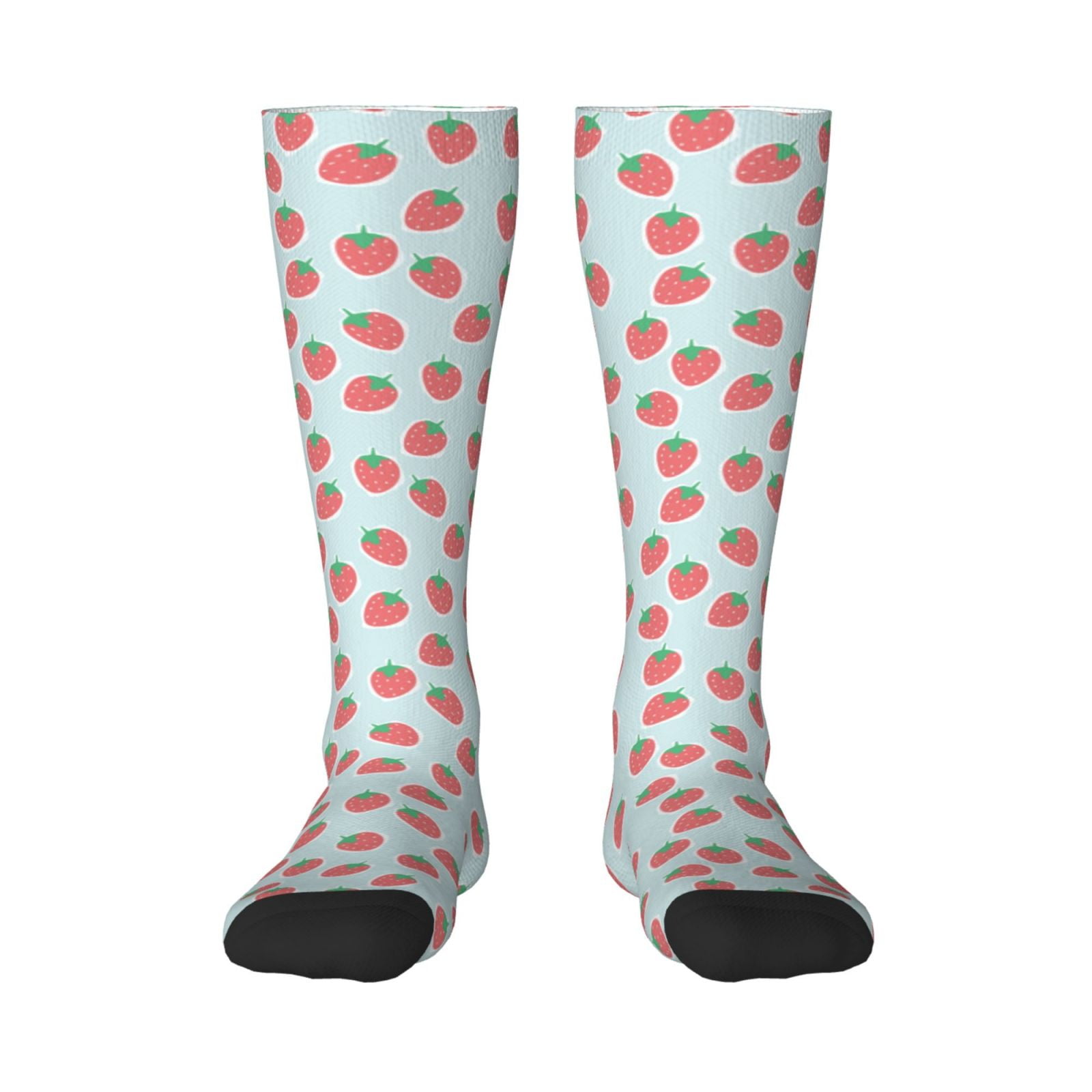 Honeii Hand Drawn Strawberry Print Long Socks,Novelty Design Socks Gift ...