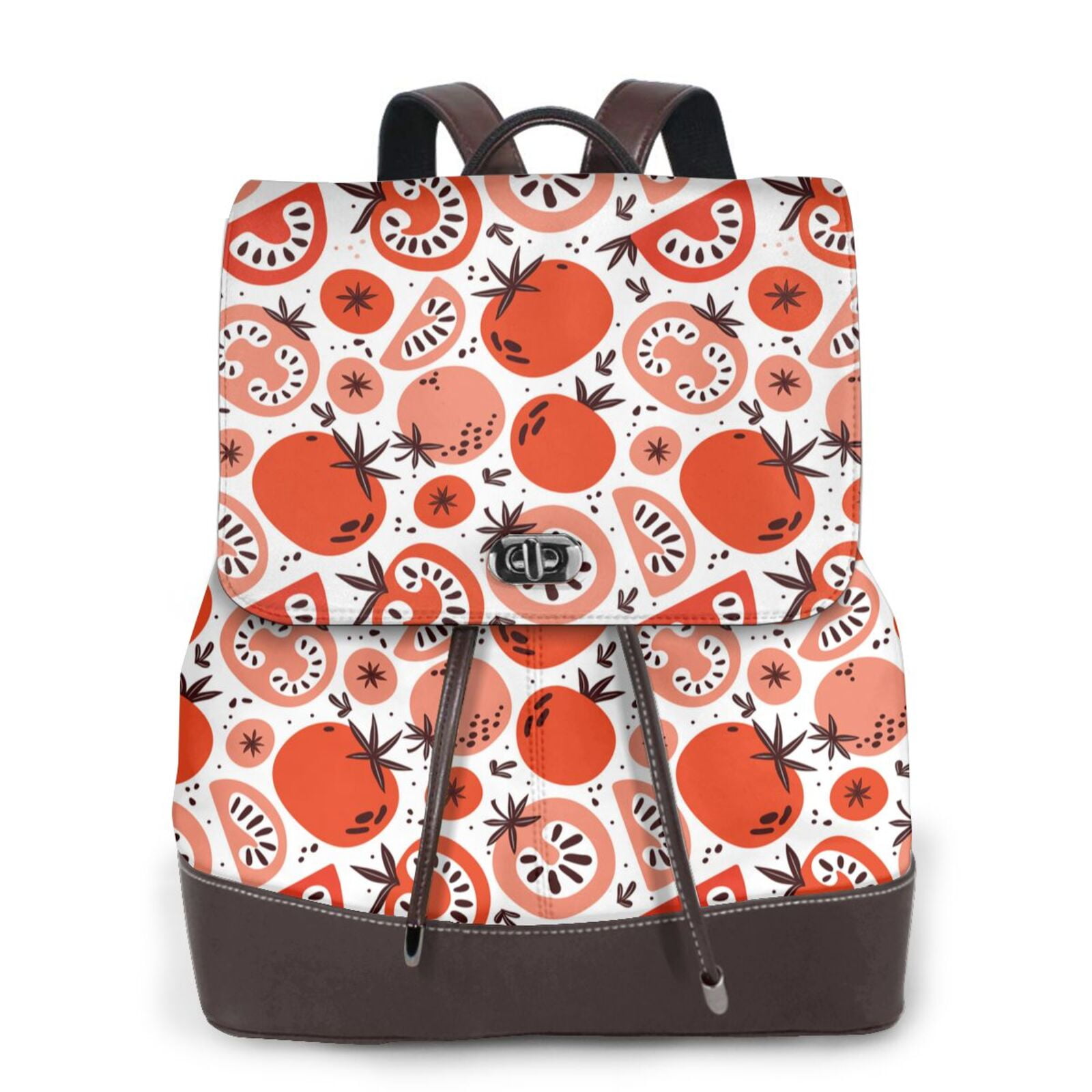 Honeii Hand Drawn Tomatoes rint Leather Backpack,Trendy Leather ...