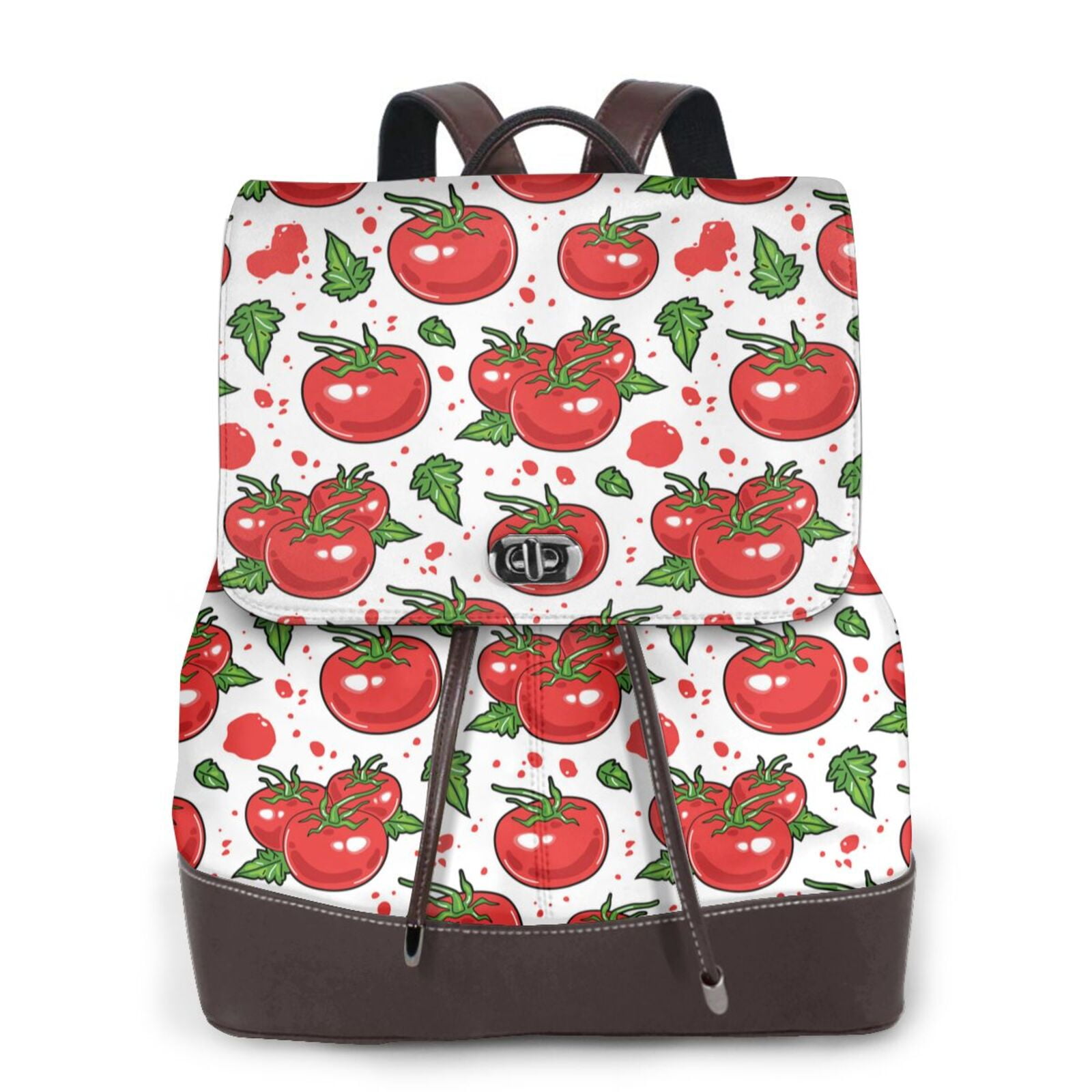 Honeii Hand Drawn Tomatoes rint Leather Backpack,Trendy Leather ...