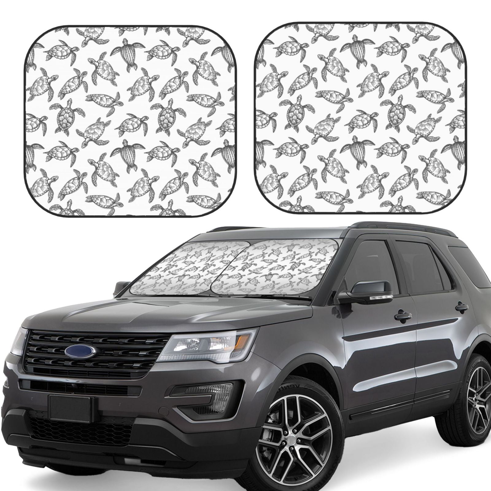 Honeii Hand Drawn Turtle Print Foldable Car Sun Shade for Windshield, 2 ...