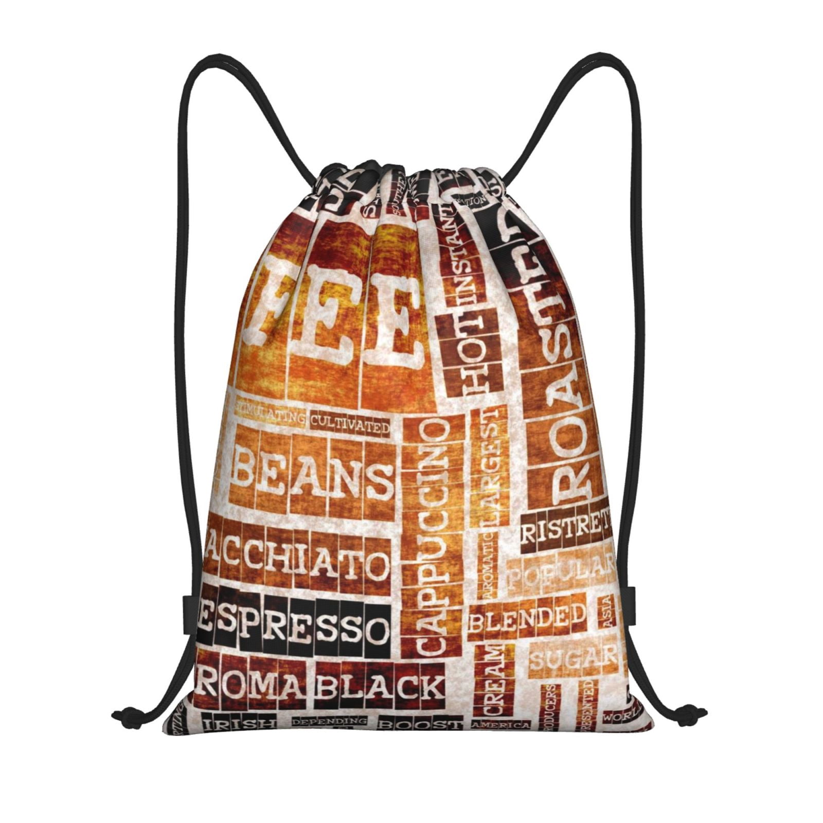 Honeii Hand Drawn Vintage Coffee Print Drawstring Backpack,Drawstring ...