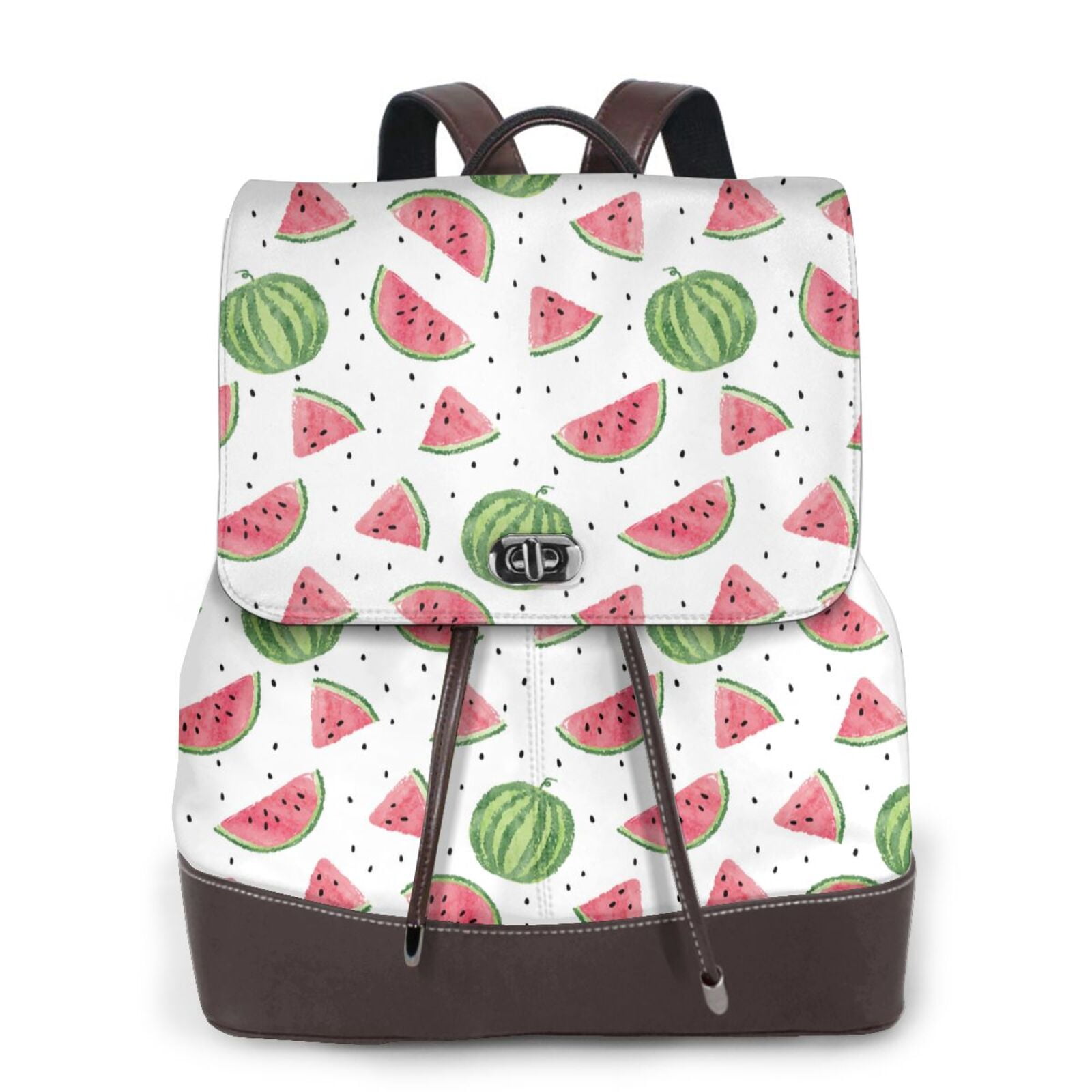 Honeii Hand Drawn Watermelon rint Leather Backpack,Trendy Leather ...