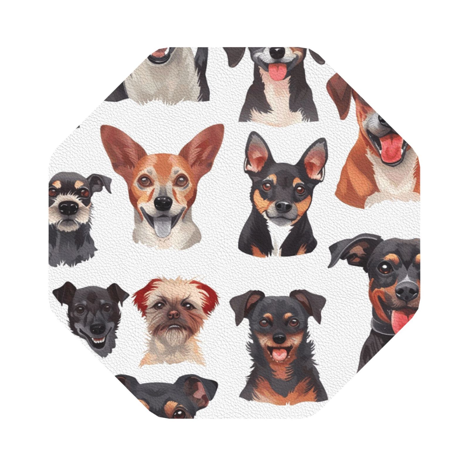 Honeii Happy Dog Faces Collage Print Leather Coaster Set of 6, Ideal ...
