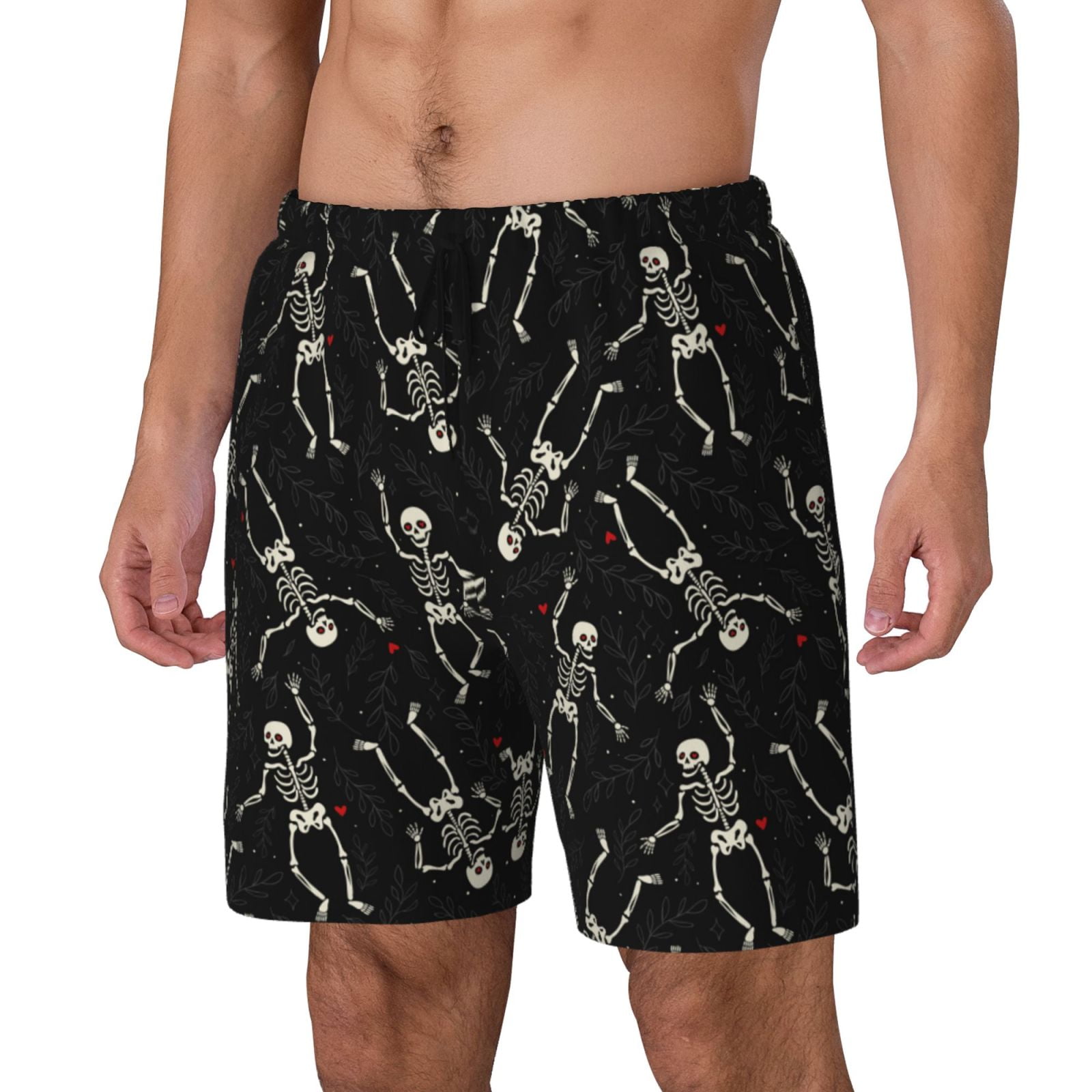 Honeii Happy Skeletons Dancing Print Men's Swim Shorts,Mens Swim Trunks ...