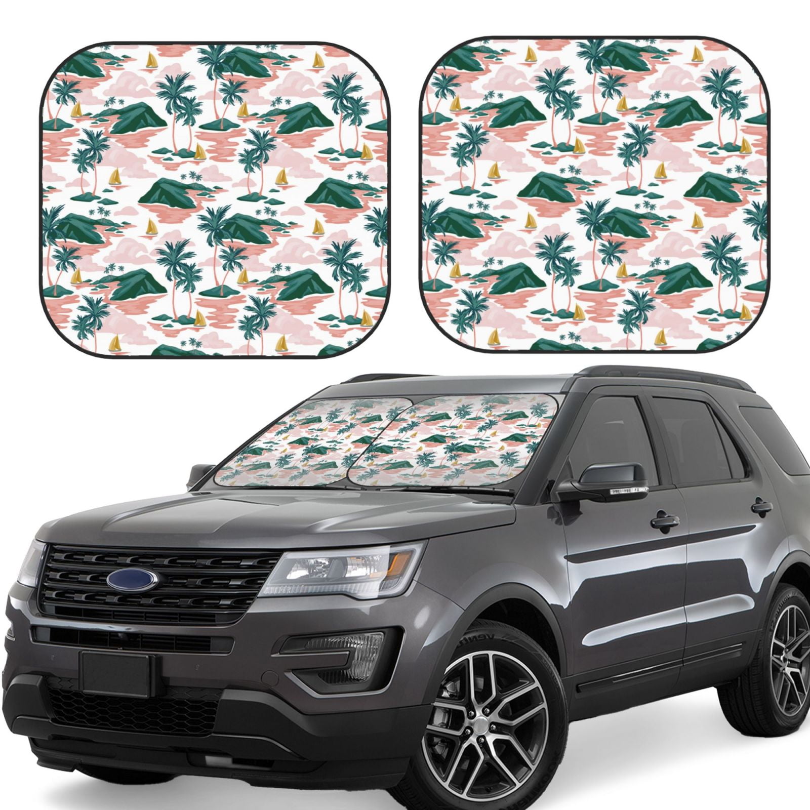Honeii Hawaii Palms Print Foldable Car Sun Shade for Windshield, 2 ...