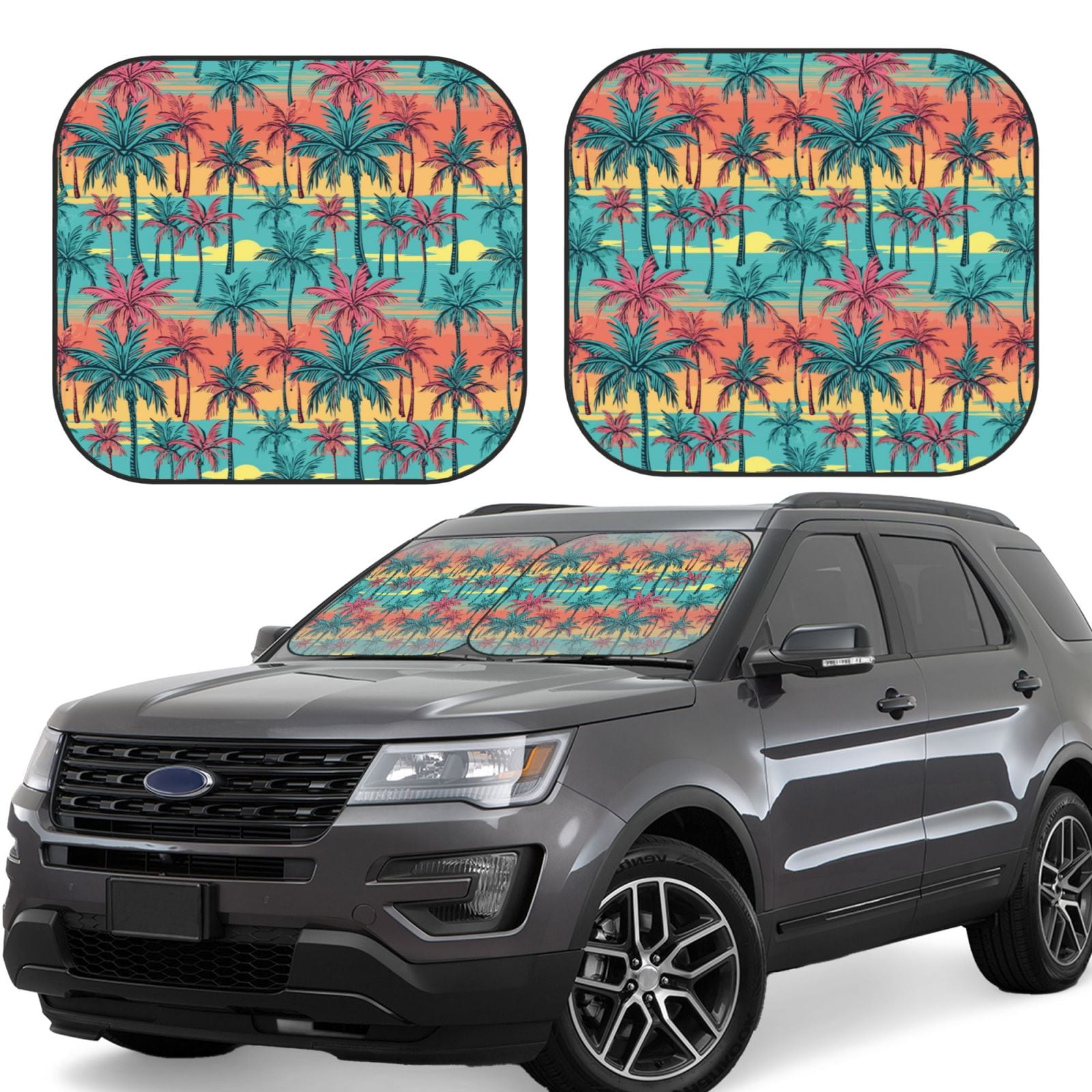 Honeii Hawaii Palms Print Foldable Car Sun Shade for Windshield, 2 ...
