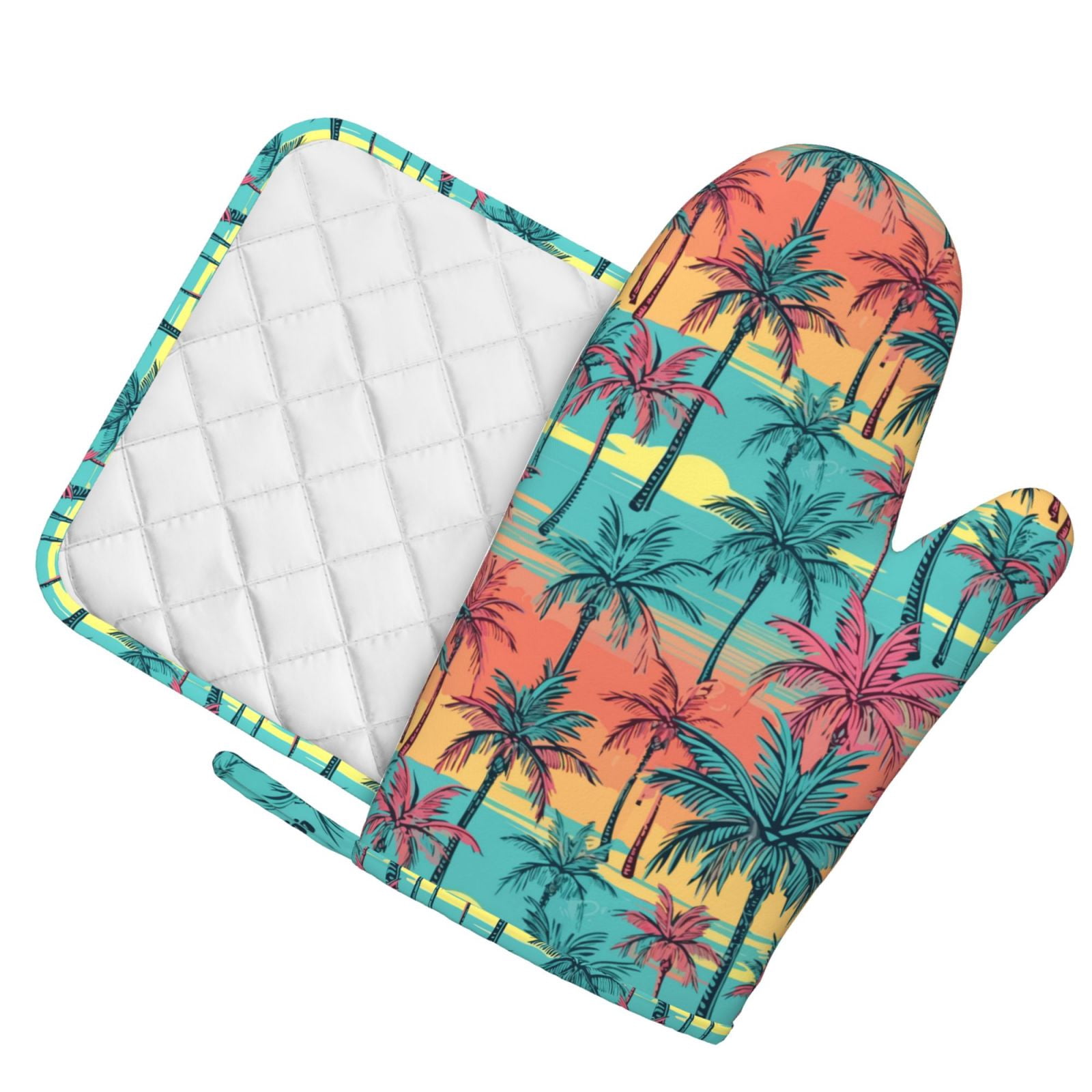 Honeii Hawaii Palms patten Oven Mitts and Pot Holders Sets, Baker Oven ...