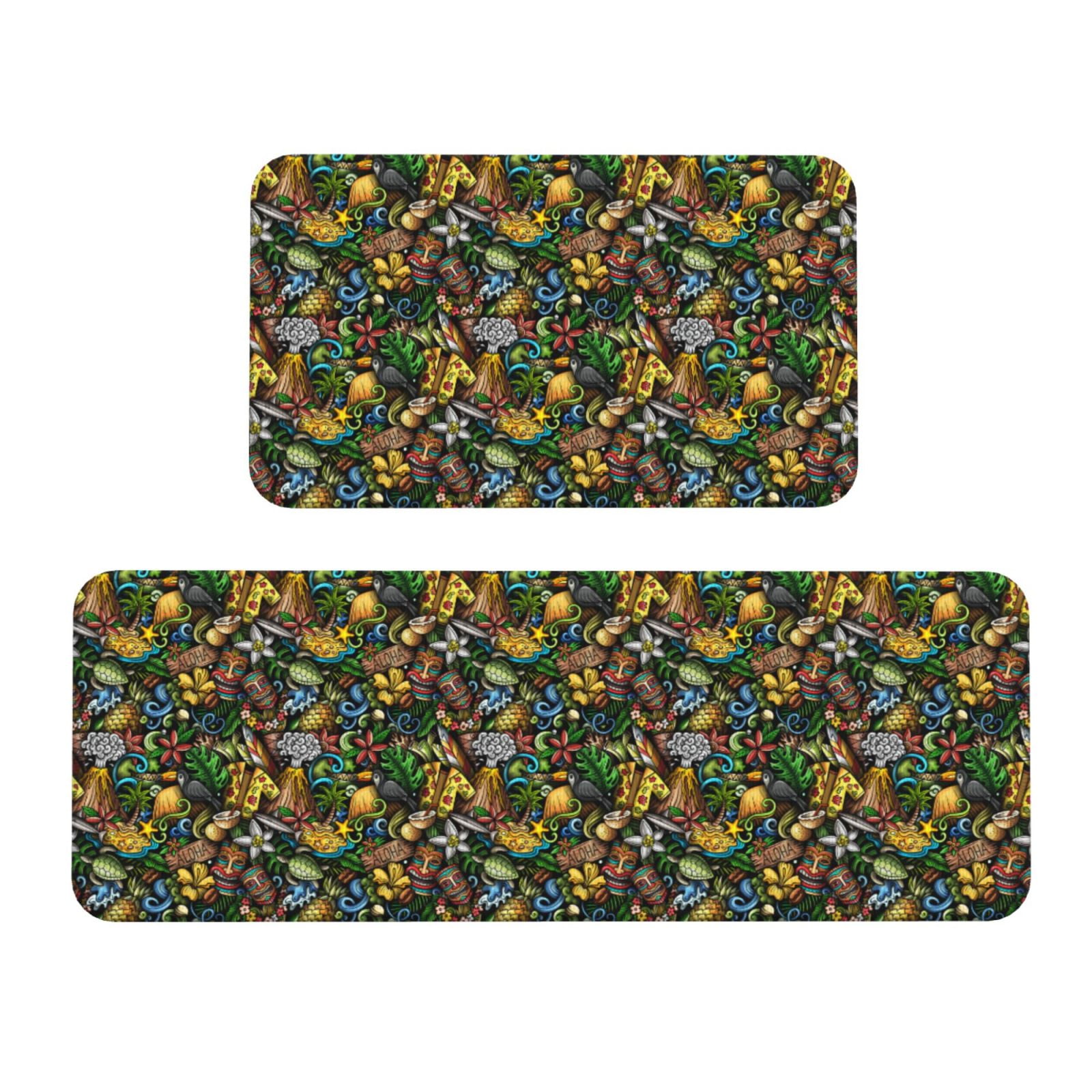 Honeii Hawaiian Culture Symbols Print Kitchen Mat [2 PCS] for Floor ...