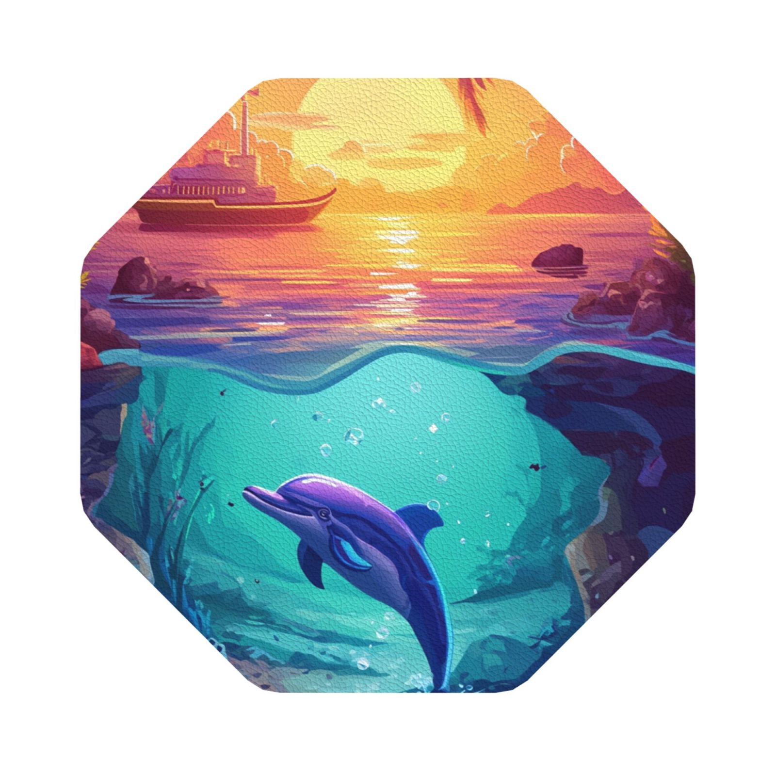 Honeii Hawaiian Island Dolphin Print Leather Coaster Set of 6, Ideal ...