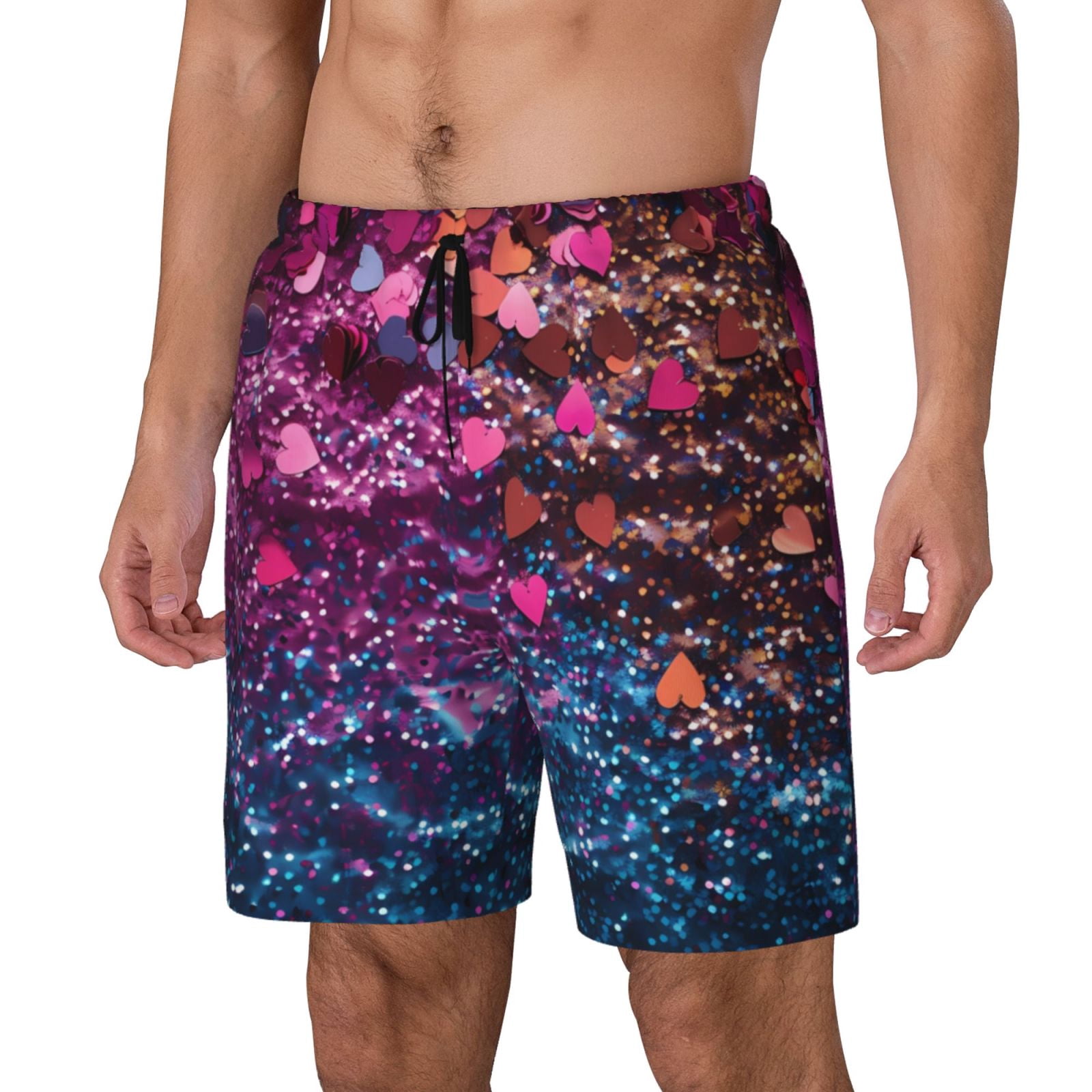 Honeii Heart Confetti on Glitter Print Men's Swim Shorts,Mens Swim ...