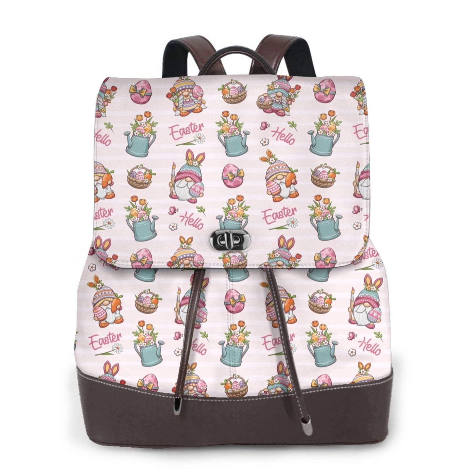 Honeii Hello Easter rint Leather Backpack,Trendy Leather Backpack,PU ...