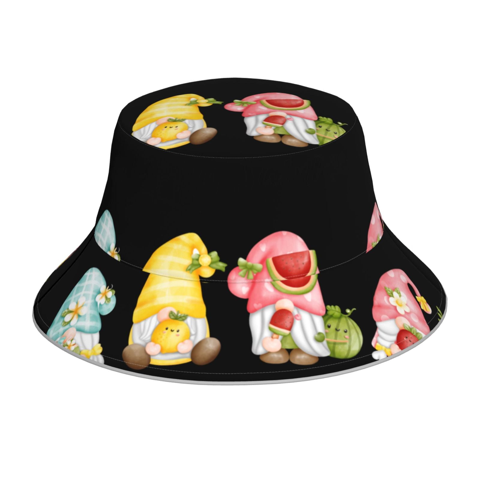 Honeii Hello Summer Gnome for Unisex Bucket Hat Waterproof Rain Hat Reversible Shiny Rave Bucket ...
