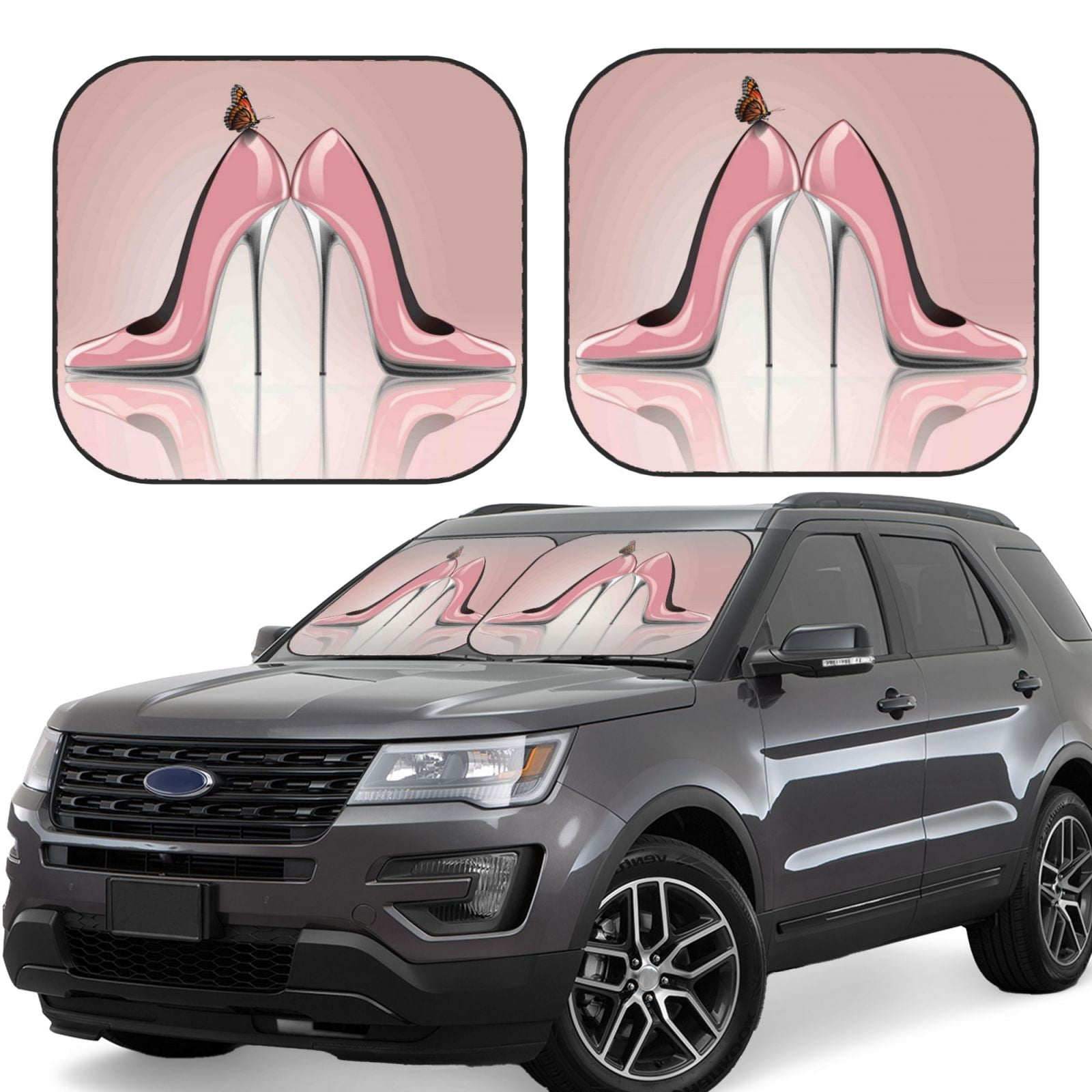 Honeii High Heel Shoes Butterfly Print Foldable Car Sun Shade for ...